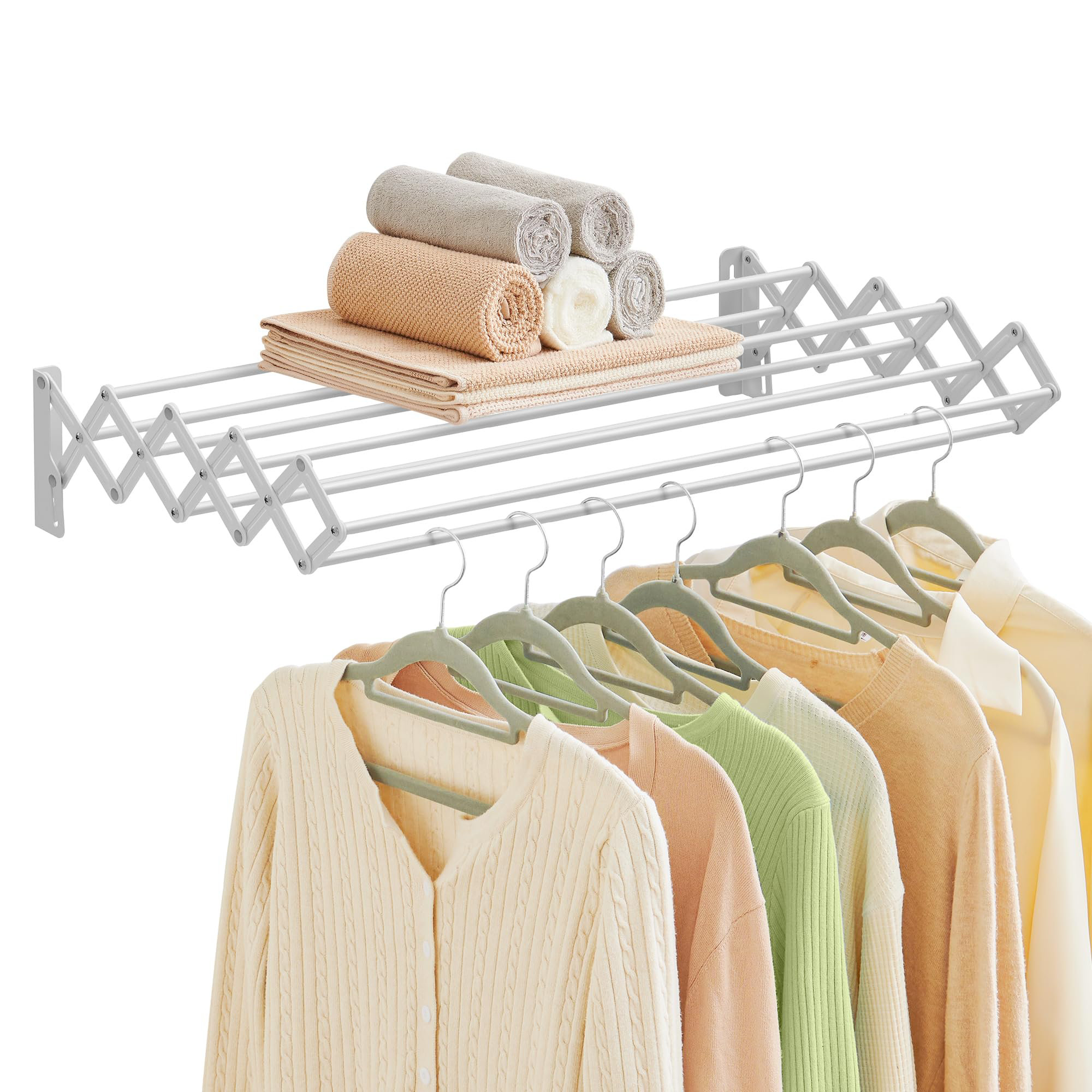 Rebrilliant Wall Mounted Folding Clothes Drying Rack, 9 Staggered Rails ...