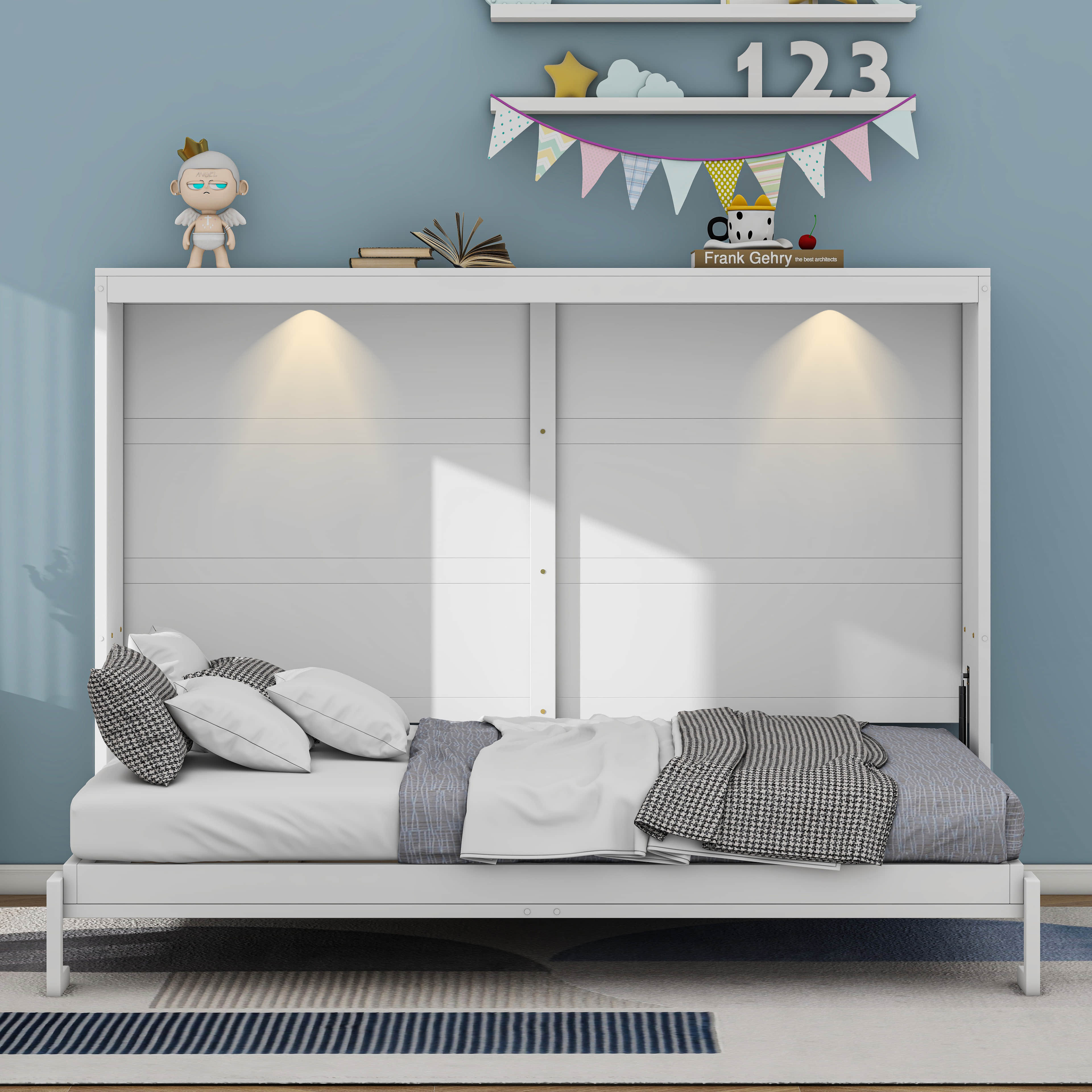 Cosmic Queen Size Horizontal Murphy Bed Wall Bed With LED Lights | Wayfair