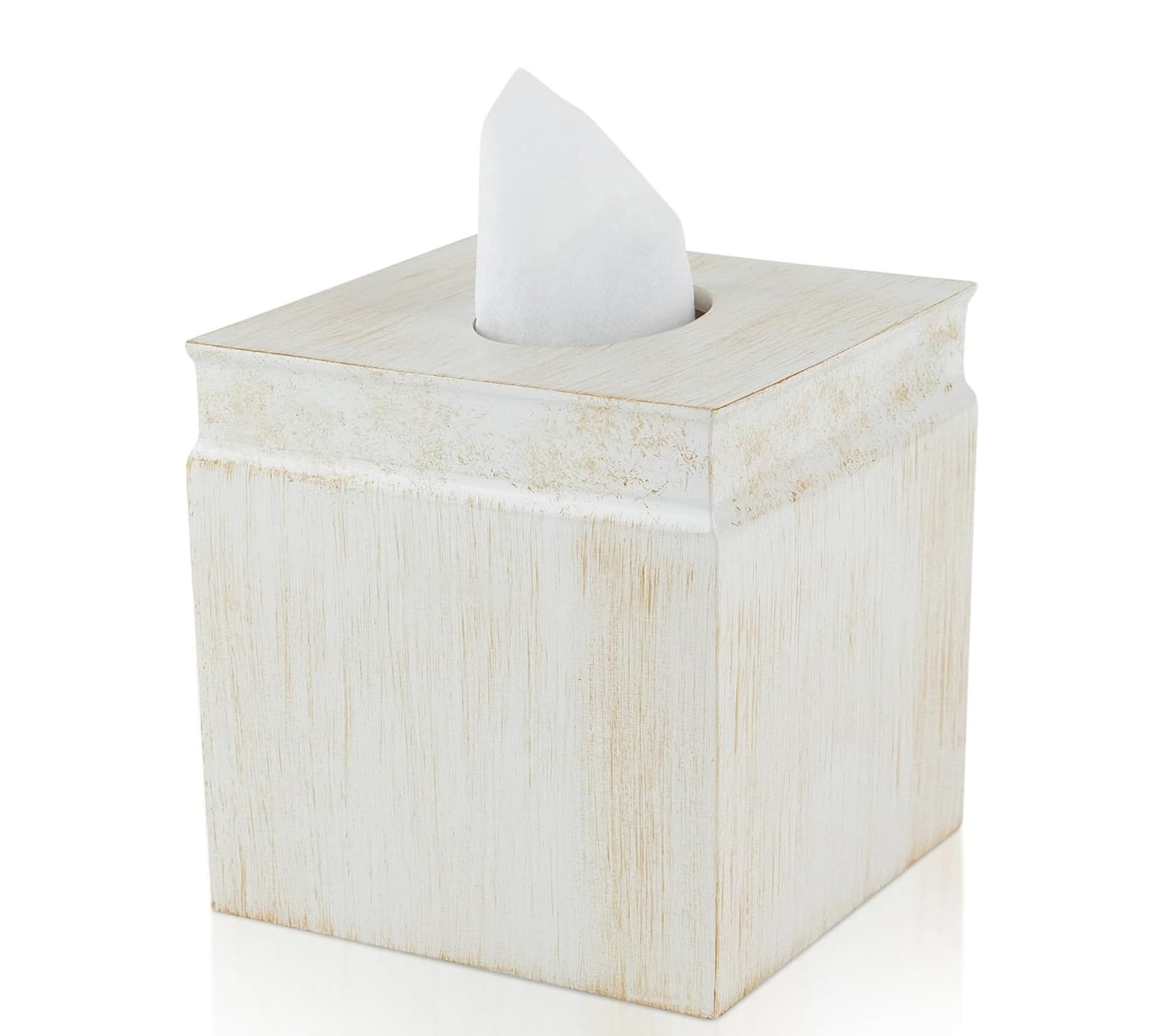 Gracie Oaks Beige Rustic Luxe Square Tissue Box Cover - Oval Opening ...