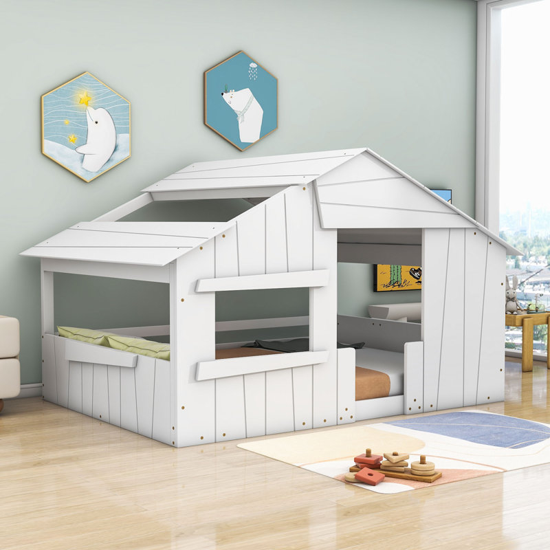 Ivy Bronx Lynore Wood House Bed with Roof, Window and Guardrail | Wayfair