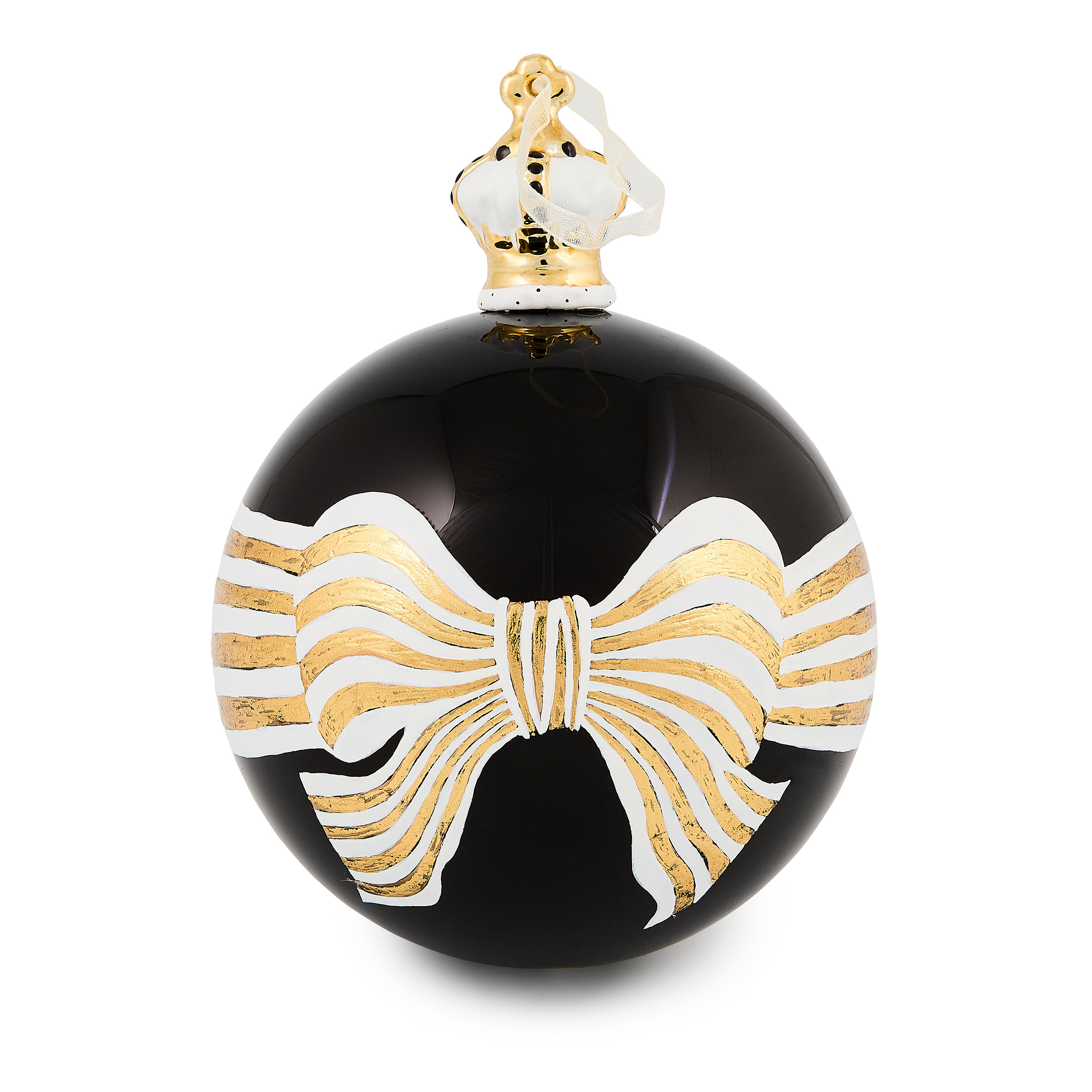 MacKenzie-Childs Courtly Noel Bow Glass Ball Ornament | Wayfair