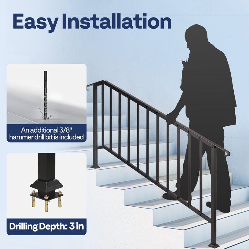 VIVOHOME Wrought Iron Curved Ends and Safty Balusters Exterior Hand ...