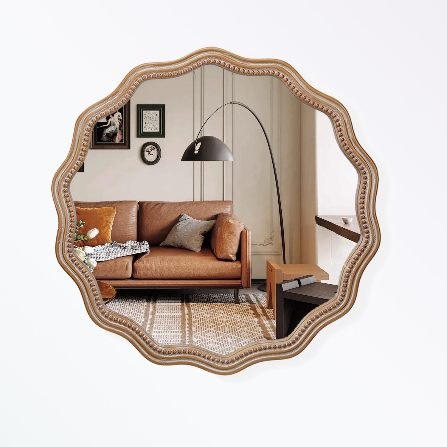 Wrought Studio™ Round shape Wall Mirror with wooden frame | Wayfair
