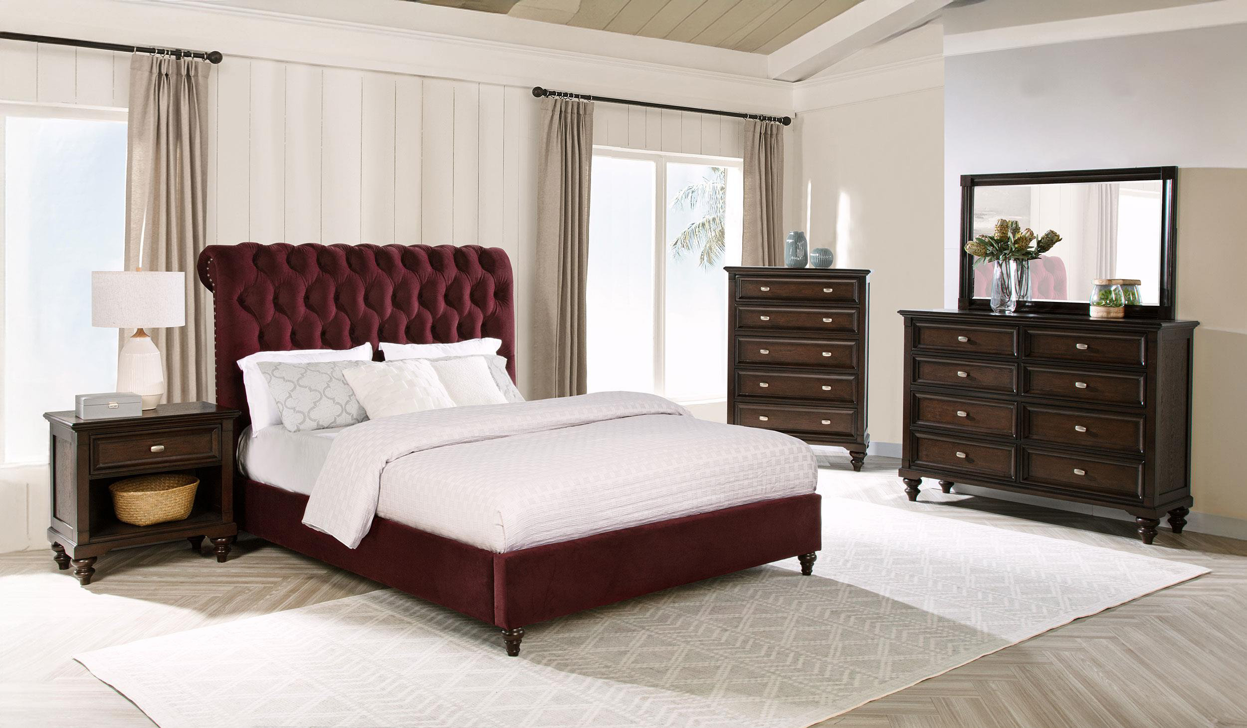 Alcott Hill® Gunthar 5-Piece Bedroom Set Wine Red And Dark Oak | Wayfair