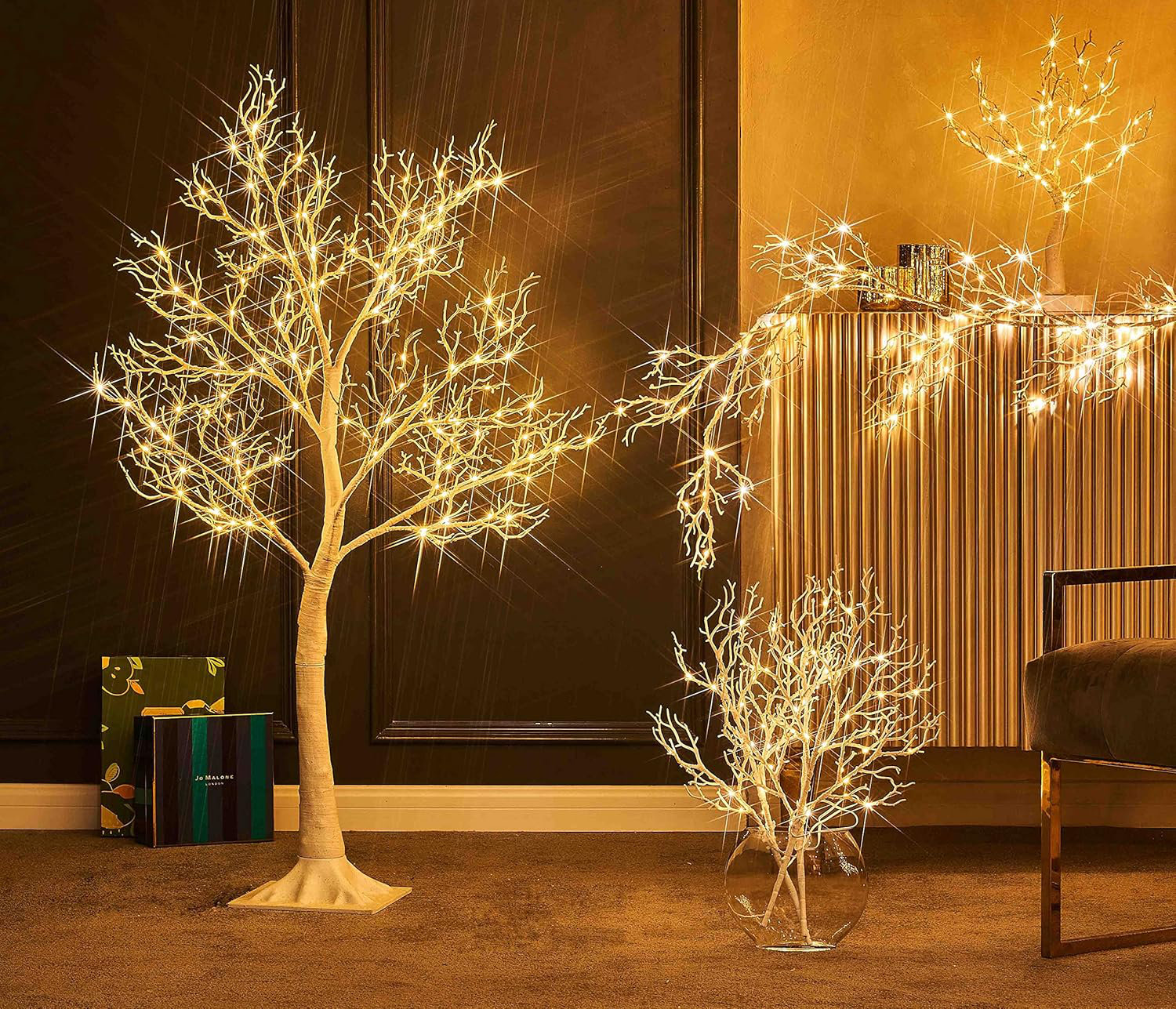 The Holiday Aisle® Lighted White Twig Tree with Fairy Lights 4FT 150 ...