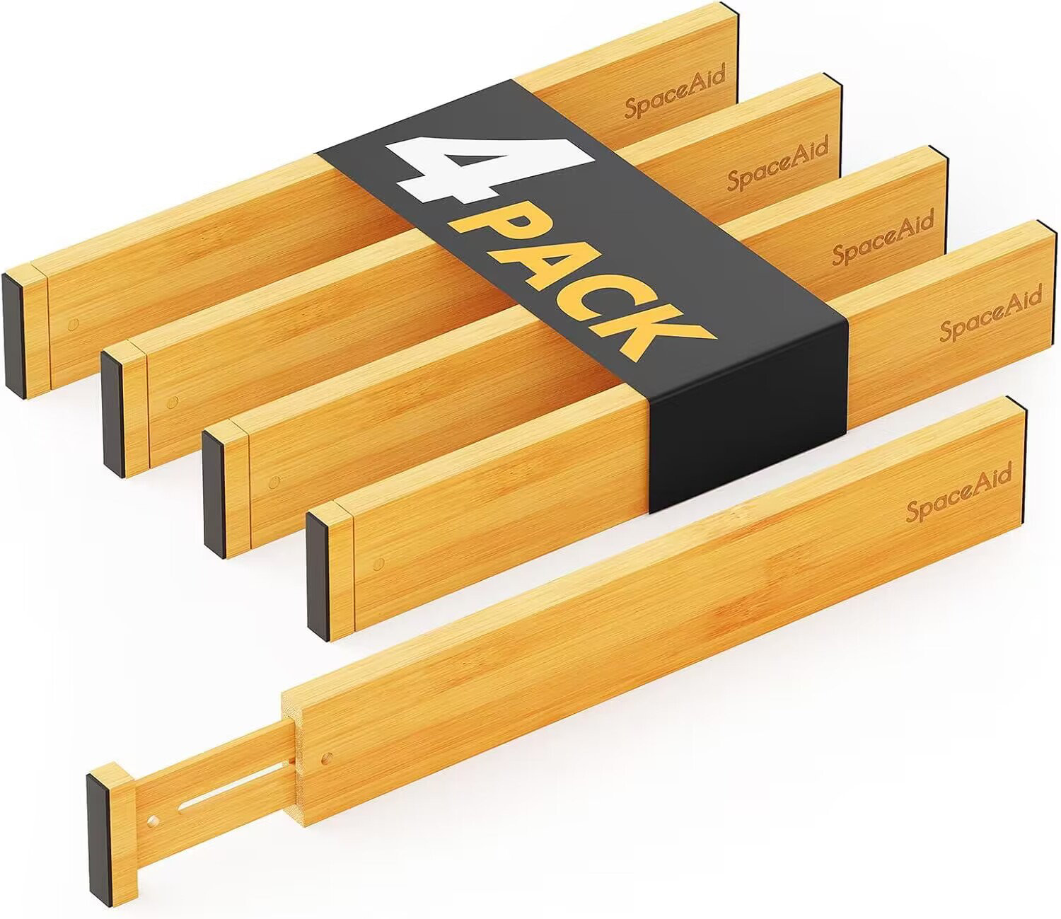 SpaceAid 4-Pack Bamboo Dresser Drawer Dividers, 4.65” High Adjustable ...