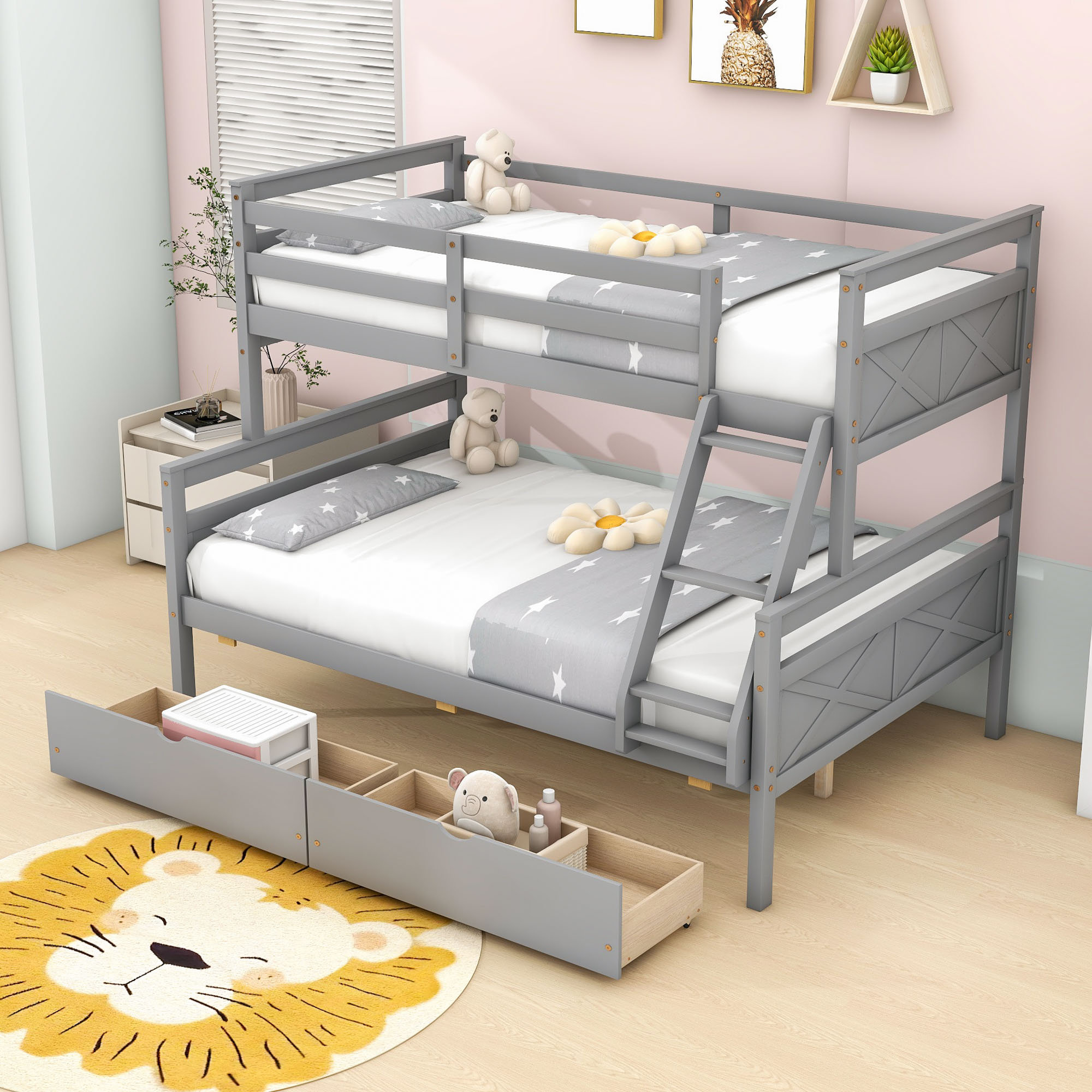 Harper Orchard 2 Drawers Twin Over Full Bunk Bed With Guardrails, Can ...