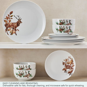Studio Nova Woodland Wonders 12-Piece Porcelain Dinnerware Set, Service ...