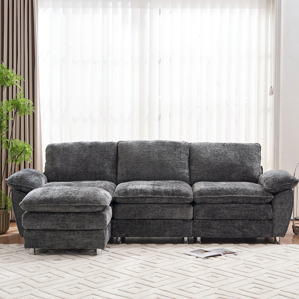 Hokku Designs Modern Deep 3-Seat Sofa Couch with Ottoman | Wayfair
