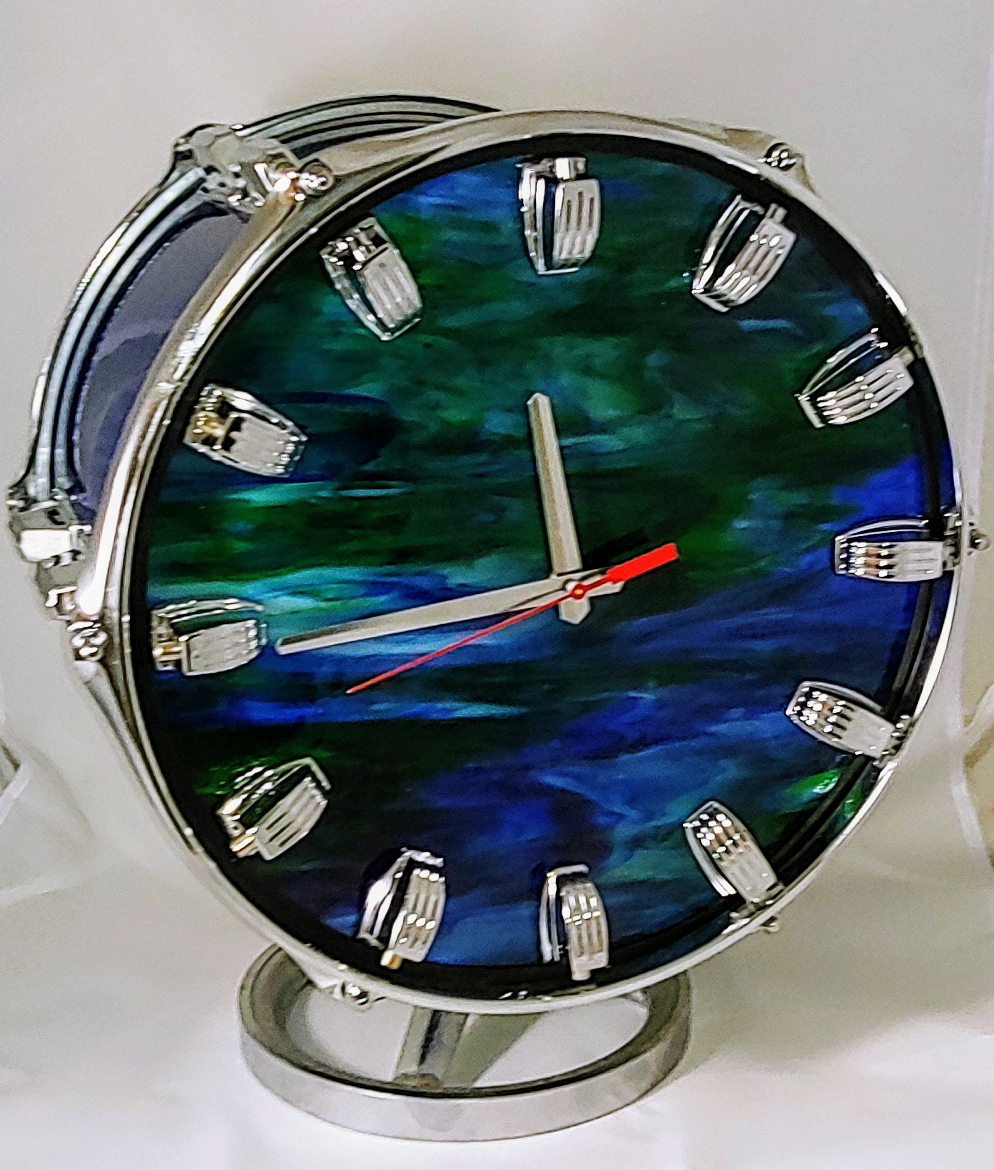 Rocking The Clock Vintage Tom Drum Shelf Clock Art Glass Face 13" Diam ...