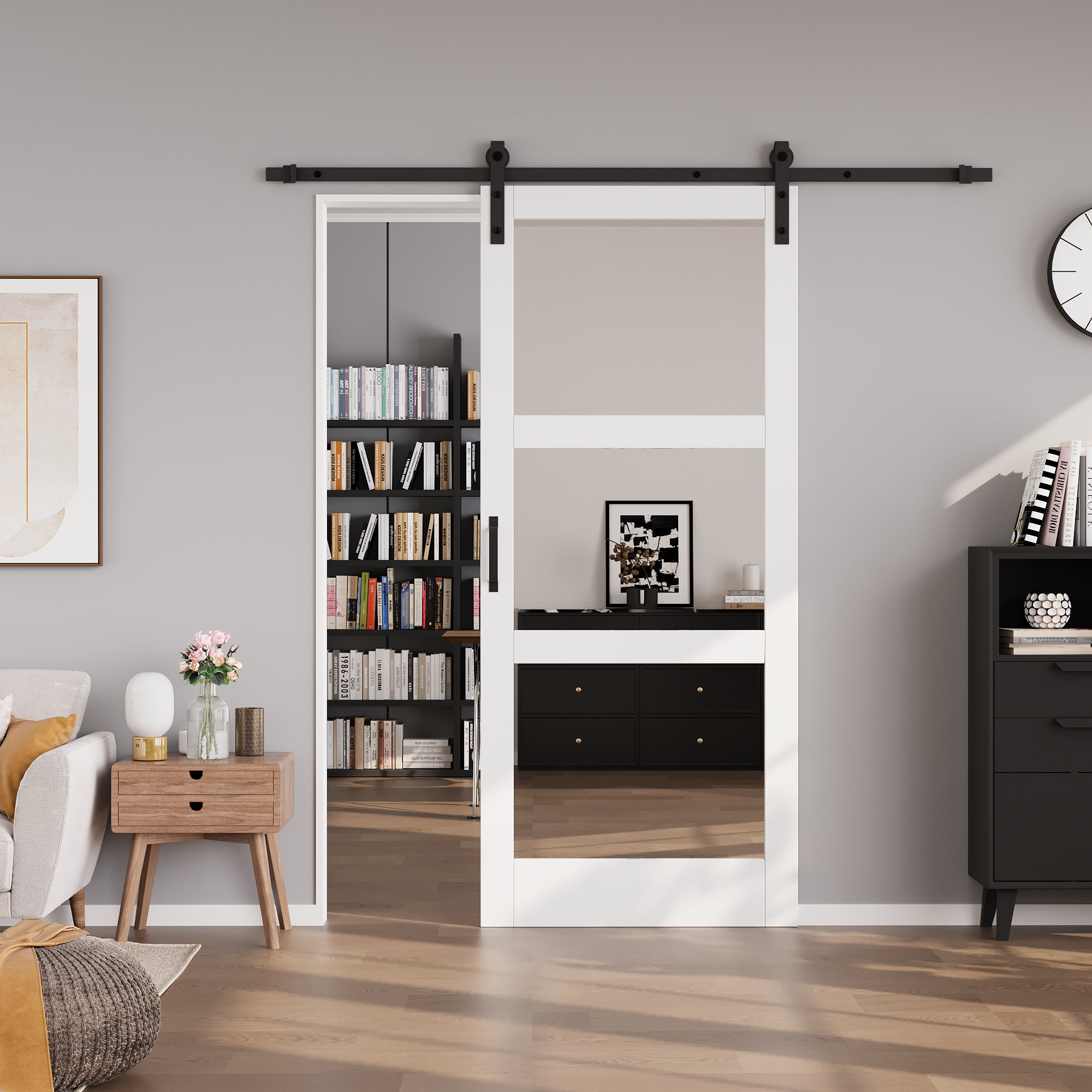 Win Stellar Solid + Manufactured Wood Two Sided Glass Mirrored Barn ...