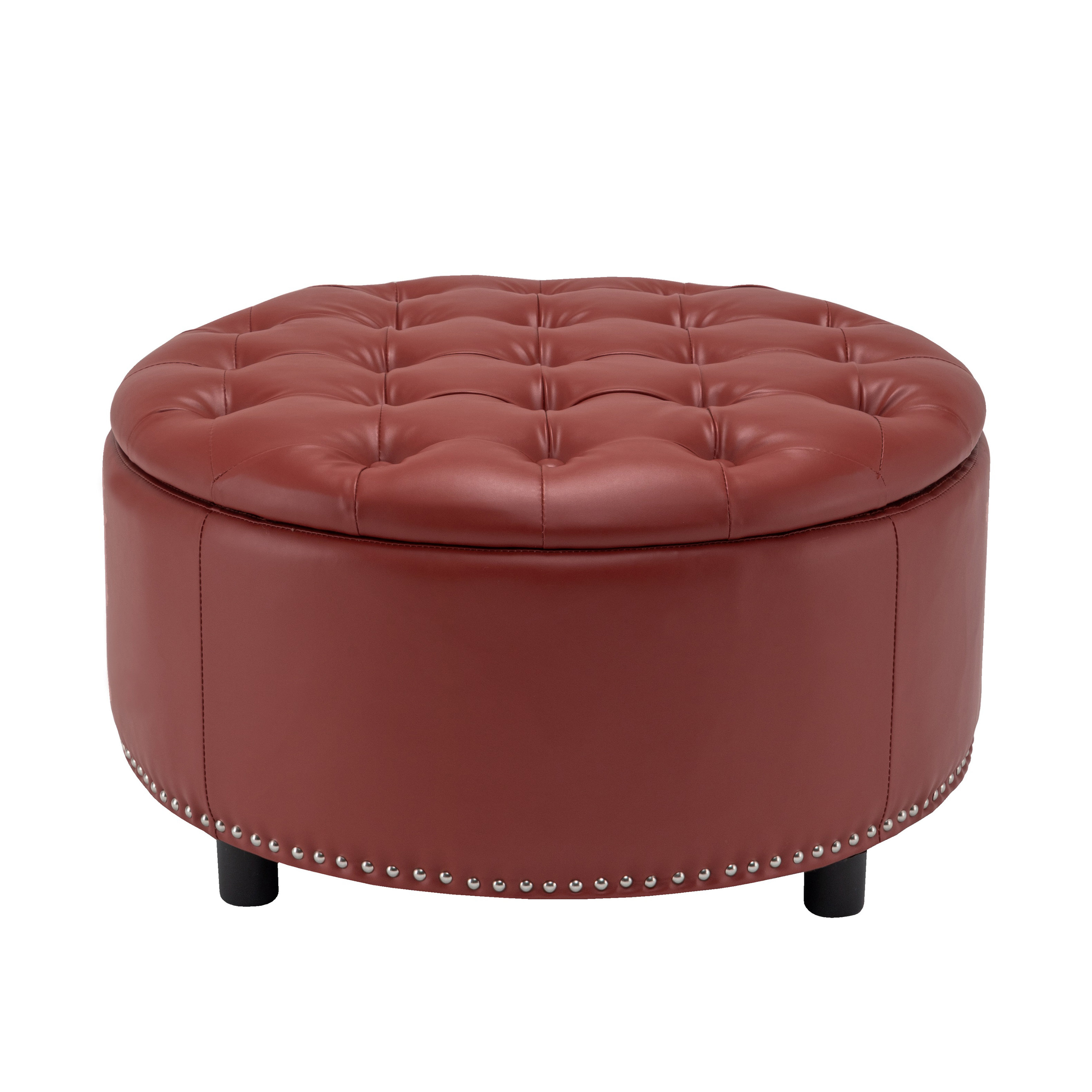 Red Barrel Studio® Vik Faux Leather Round Storage Ottoman with Wooden ...