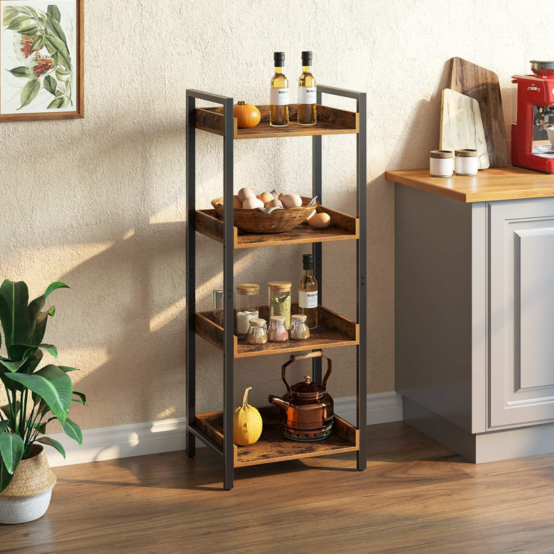 17 Stories 4-Tier Narrow Corner Bookshelf, Display Wooden Shelves | Wayfair