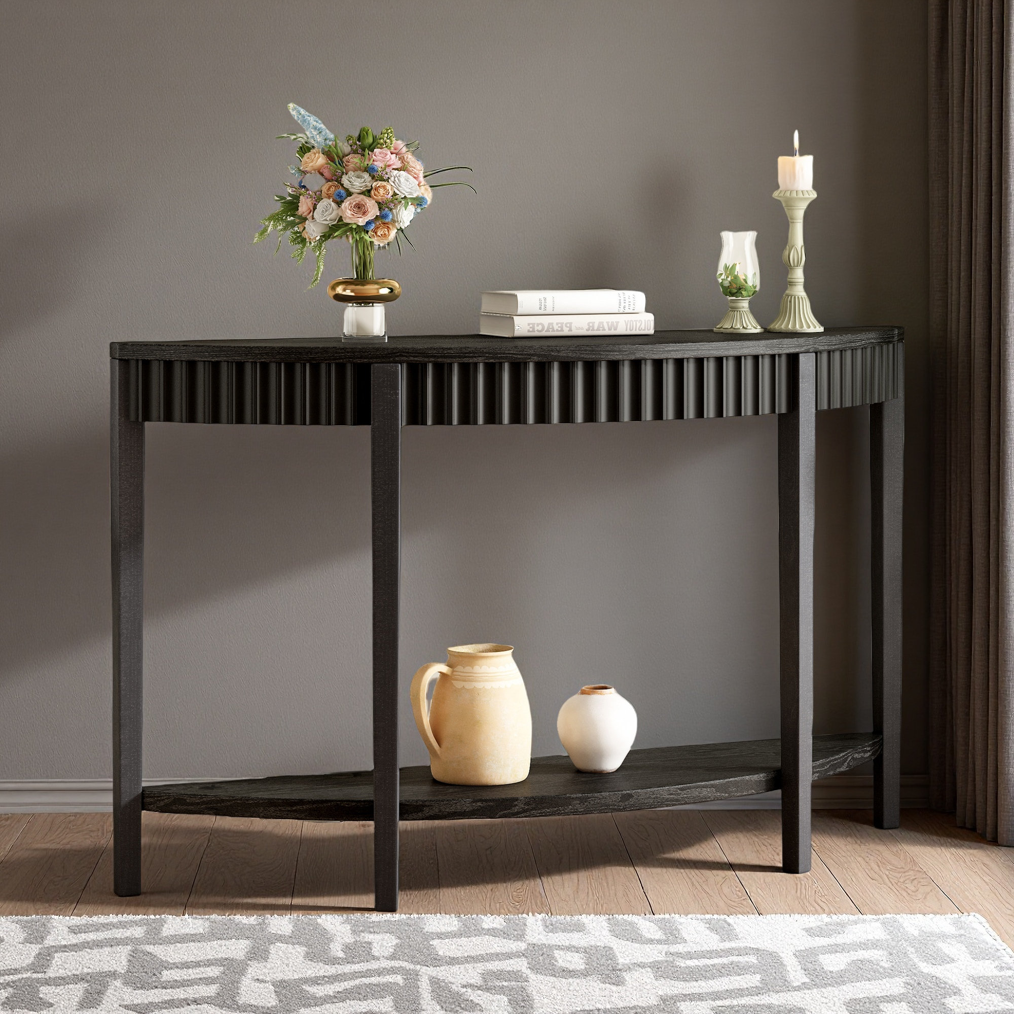 Lark Manor™ Elegant Half-Moon Entryway Table With Wood Veneer And Open ...