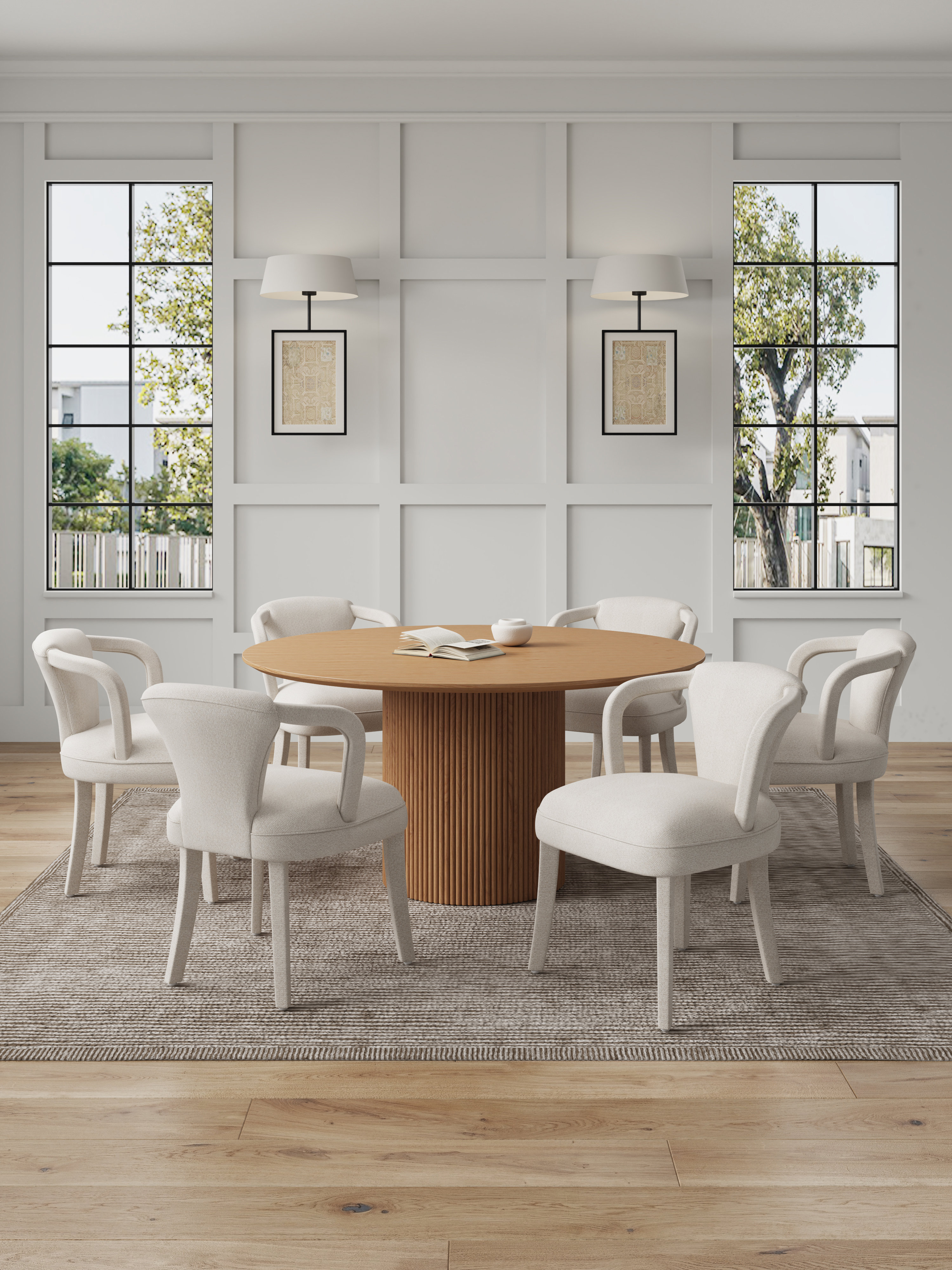 Manhattan Comfort Hathaway and Palmer 7-Piece Solid Wood Round Dining ...