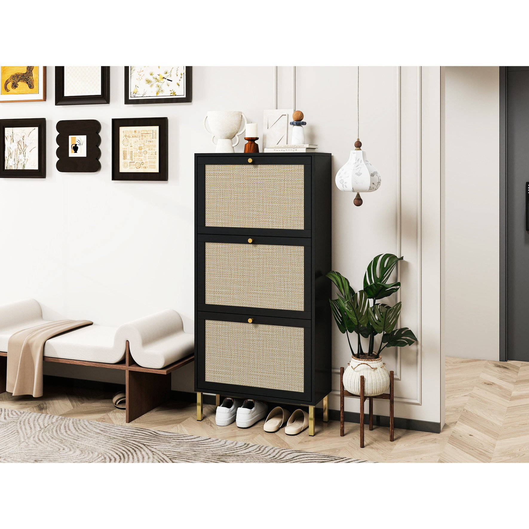 Ebern Designs Modern 3-door Shoe Rack, Freestanding Storage For ...