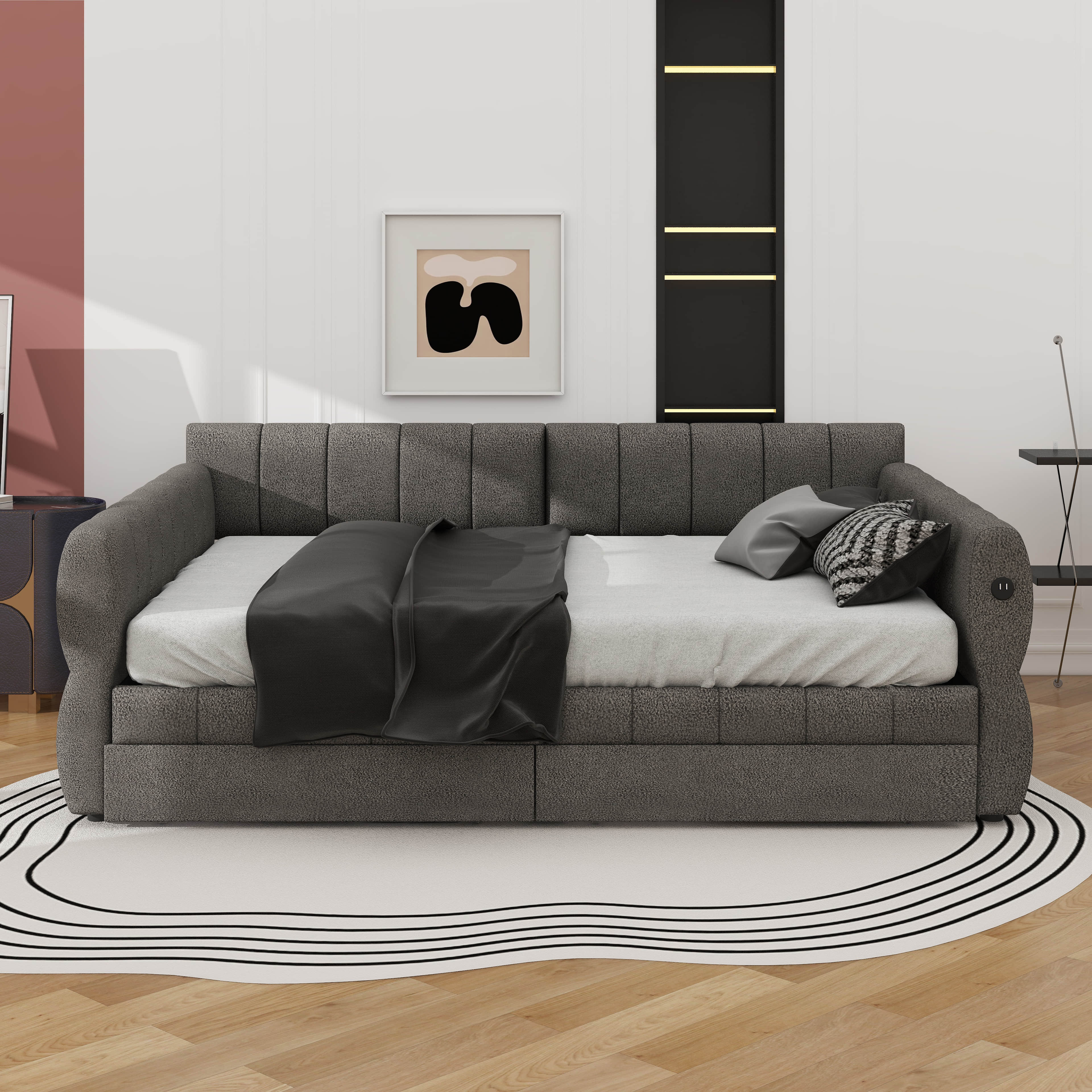 Latitude Run® Queen-Dimension Upholstered Bed Equipped With Built-In ...