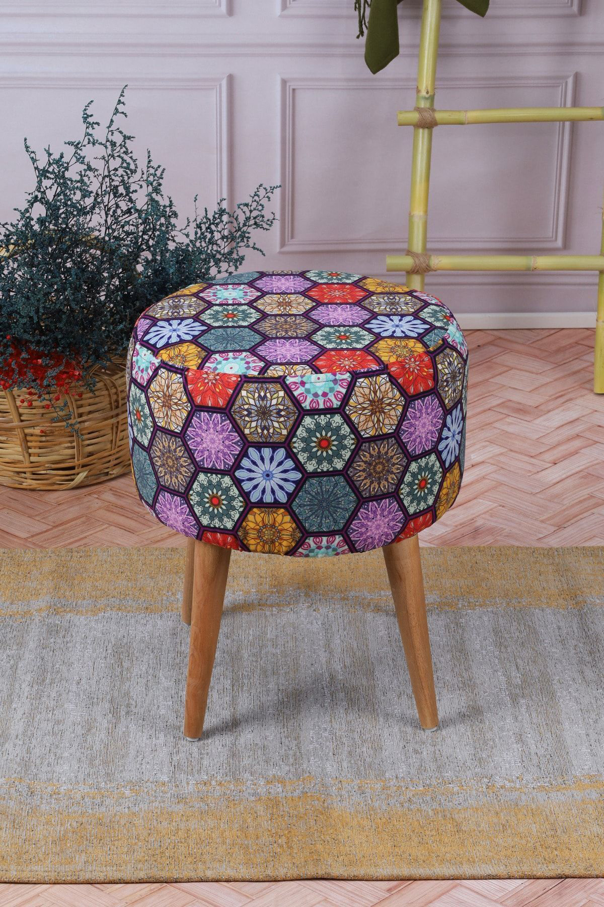 George Oliver Mozaik Multi-Purpose Beech Wood Legged (Walnut) Ottoman ...