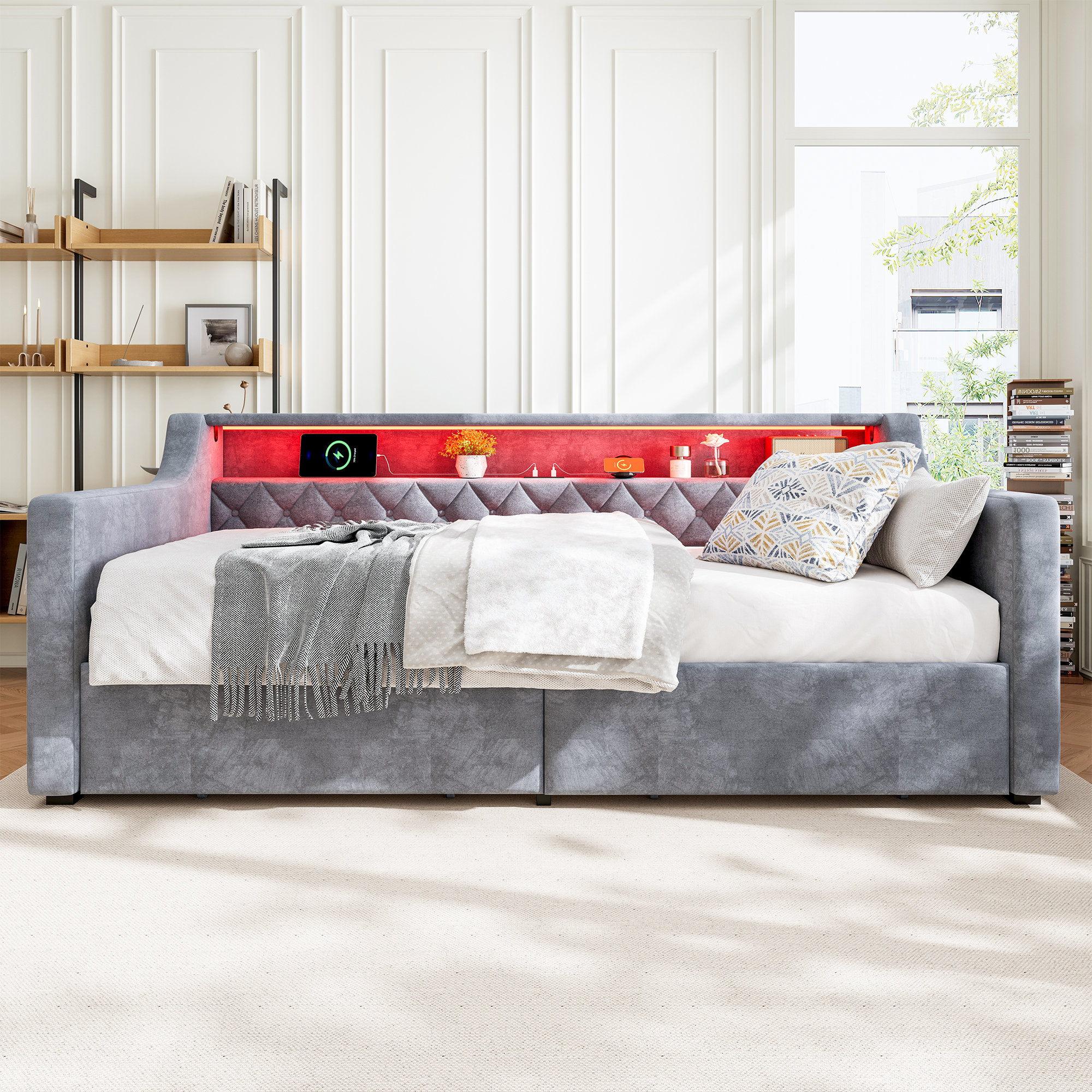 Ivy Bronx Upholstered Single Daybed With Storage Drawers, Daybed With ...