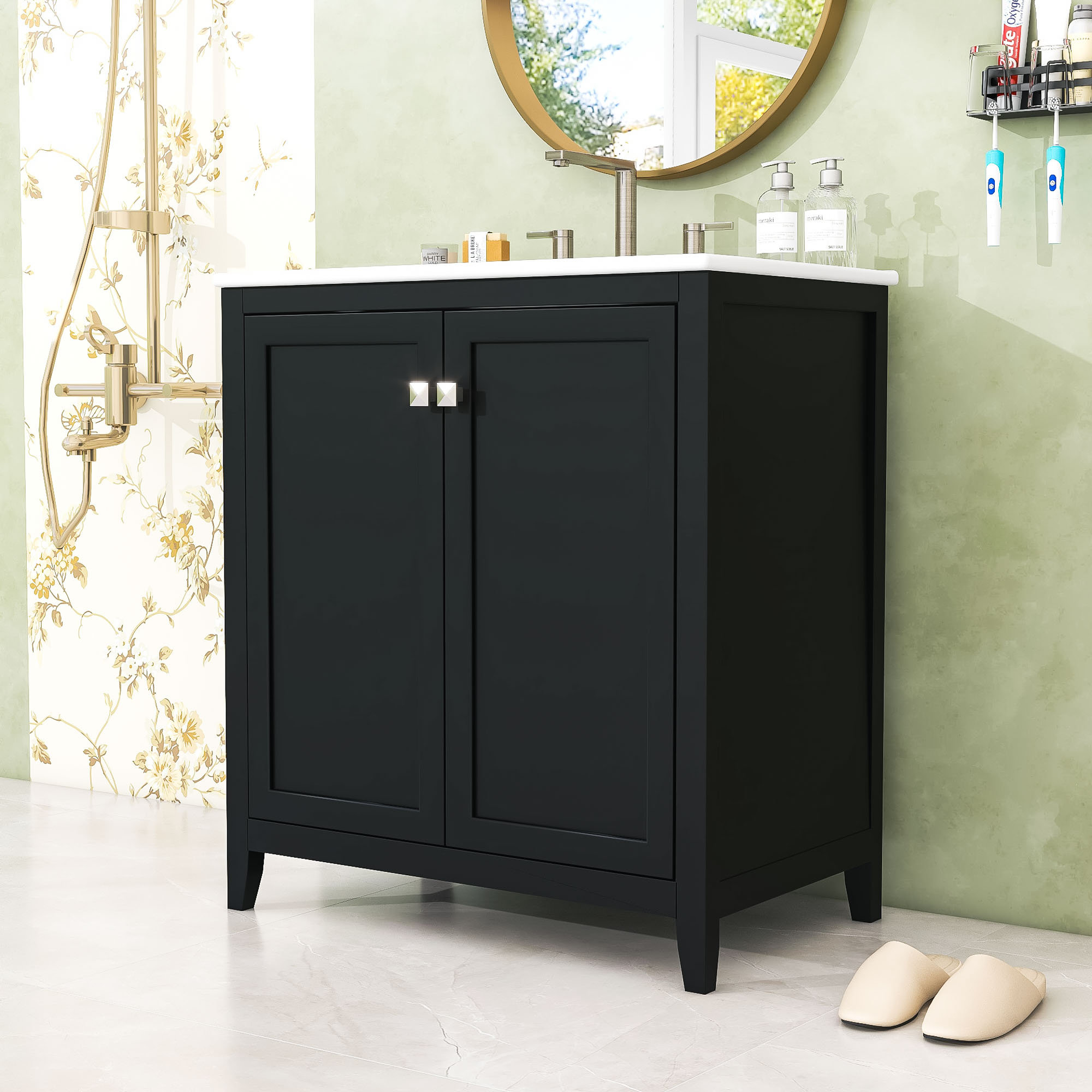 Winston Porter 30" Freestanding Shaker Bathroom Vanity with Ceramic ...