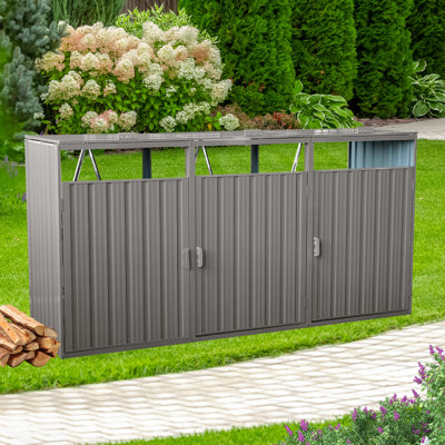 iYofe 94.5"L Outdoor Garbage Bin Storage Shed, Galvanized Steel ...