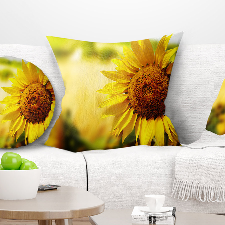 Design Art Beautiful Tuscany Sunflower - Floral Printed Throw Pillow ...