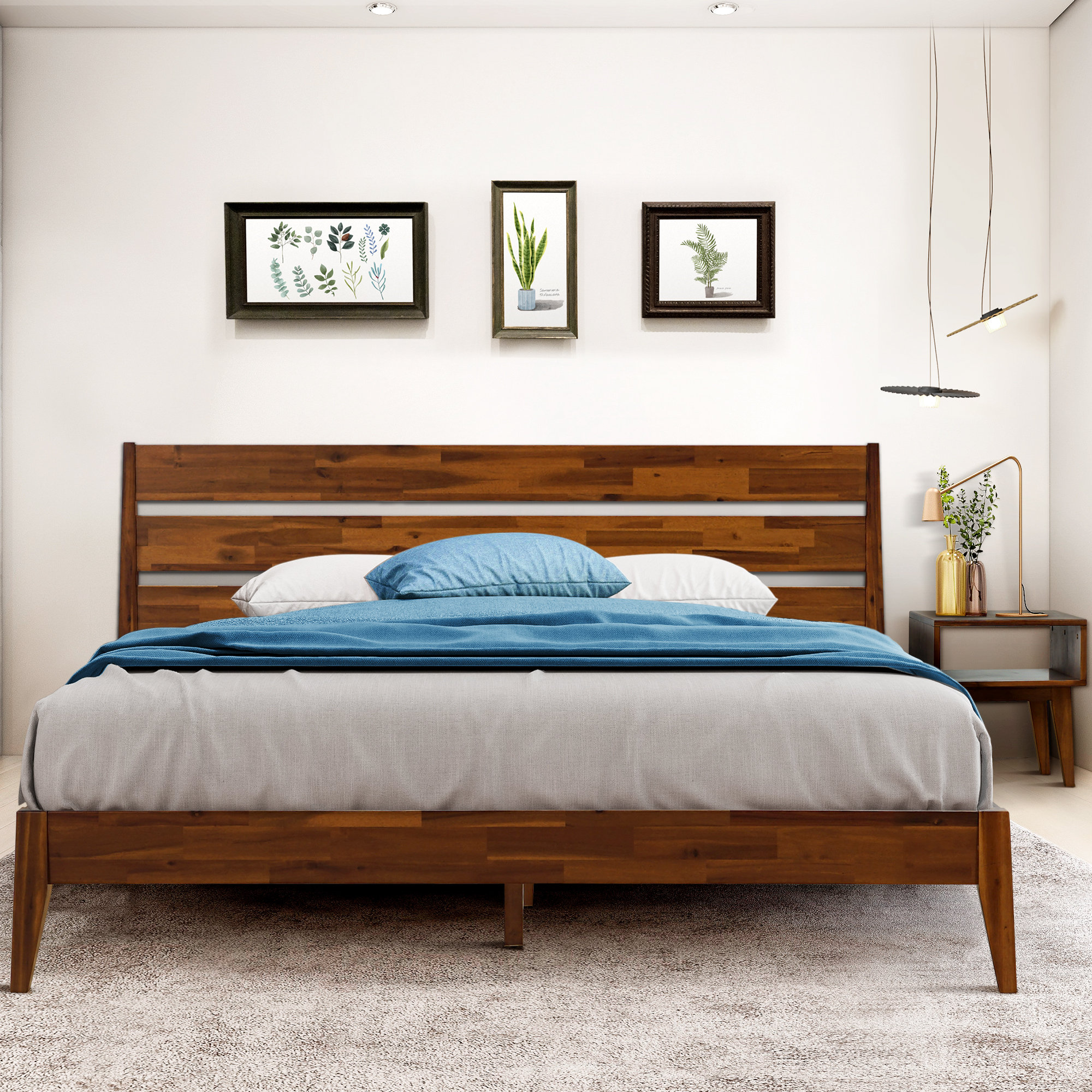 George Oliver Jomar 2-Piece Bedroom Set Solid Wood Bed Frame with High ...