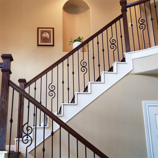 Blooming Modern Double Scrolled Stair Railings (5 Pcs), Real Satin ...