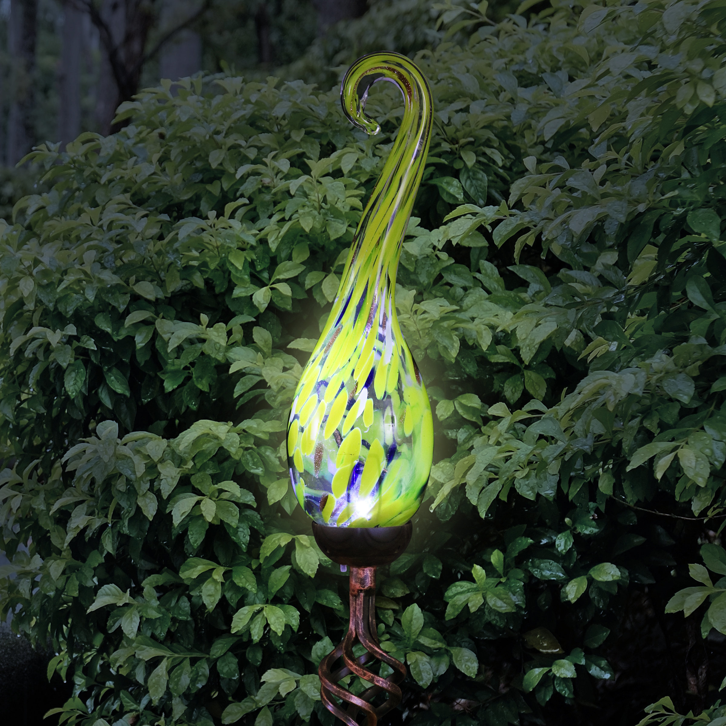 Exhart Solar Hand Blown Pearlized Glass Spiral Flame Garden Stake with ...