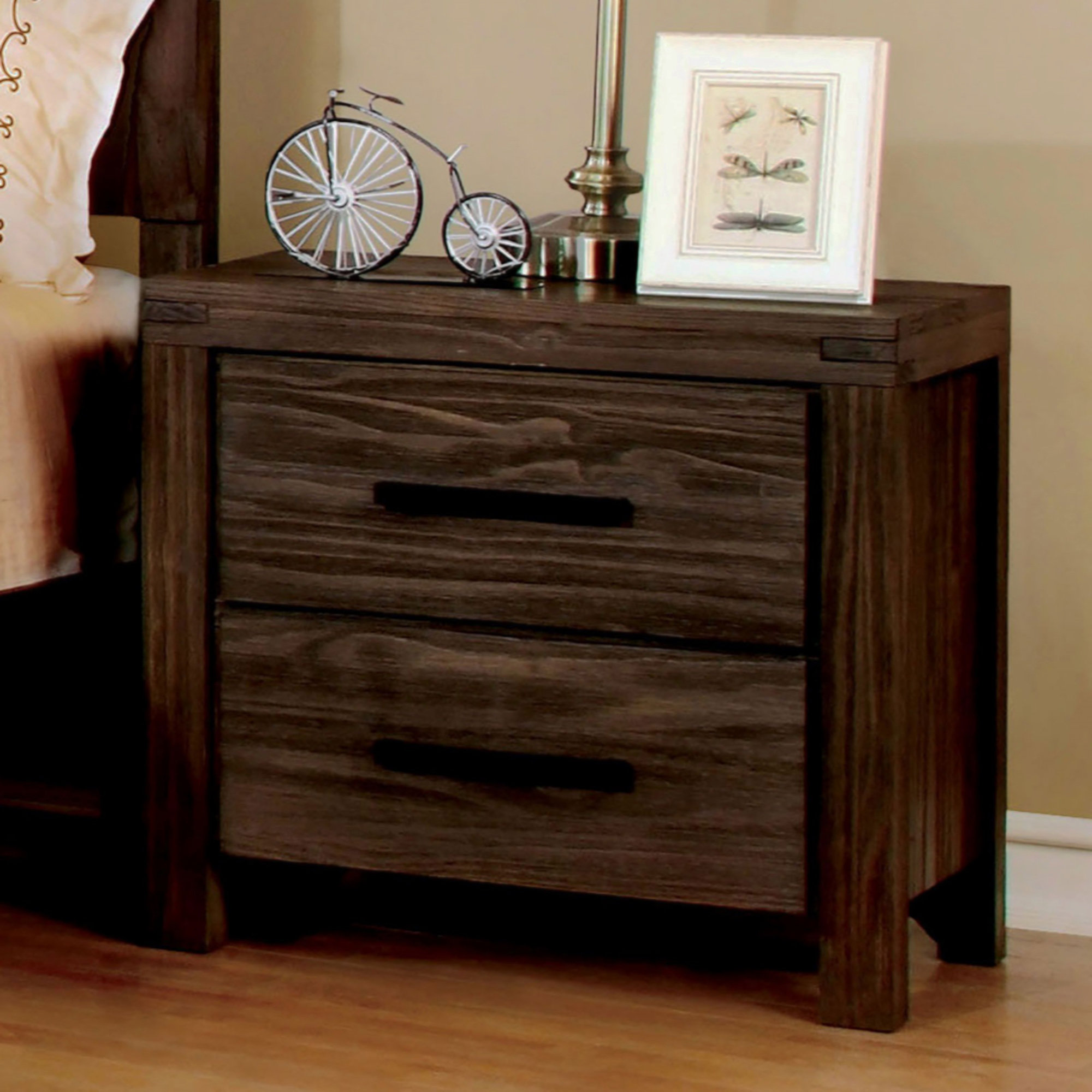 World Menagerie Rustic Style Wire-Brushed Rustic Brown 1Pc Nightstand ...