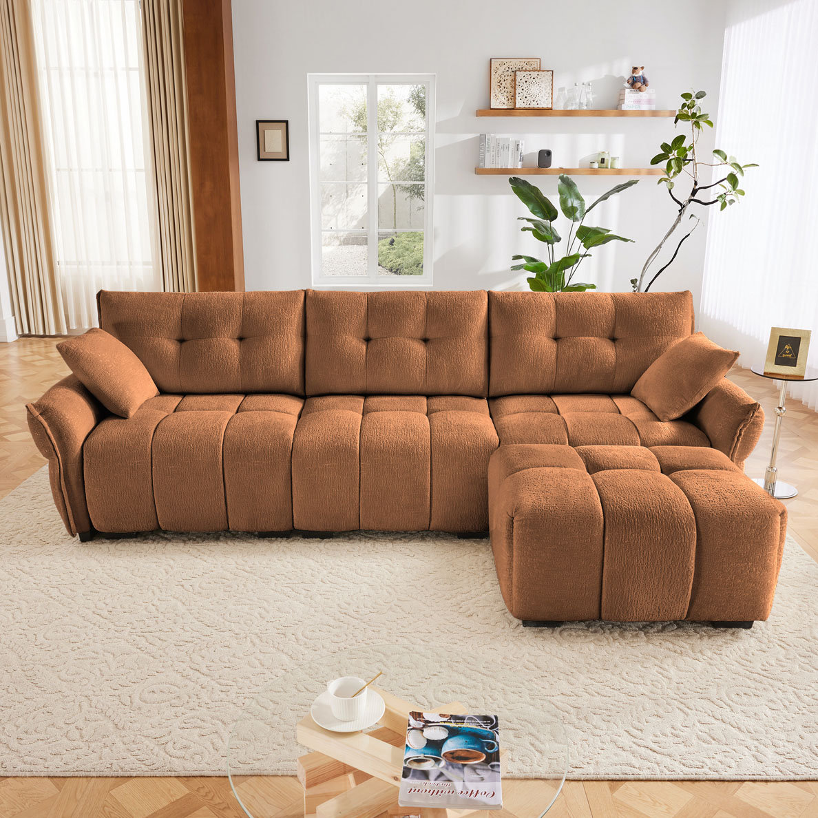 Latitude Run® Chenille Fabric 3 - Seater Sofa with Ottoman | Wayfair