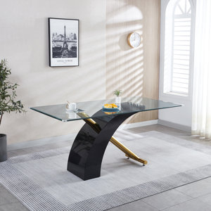 Mercer41 Stylish Dining Room Table, Luxury Glass Top Dining Table ...