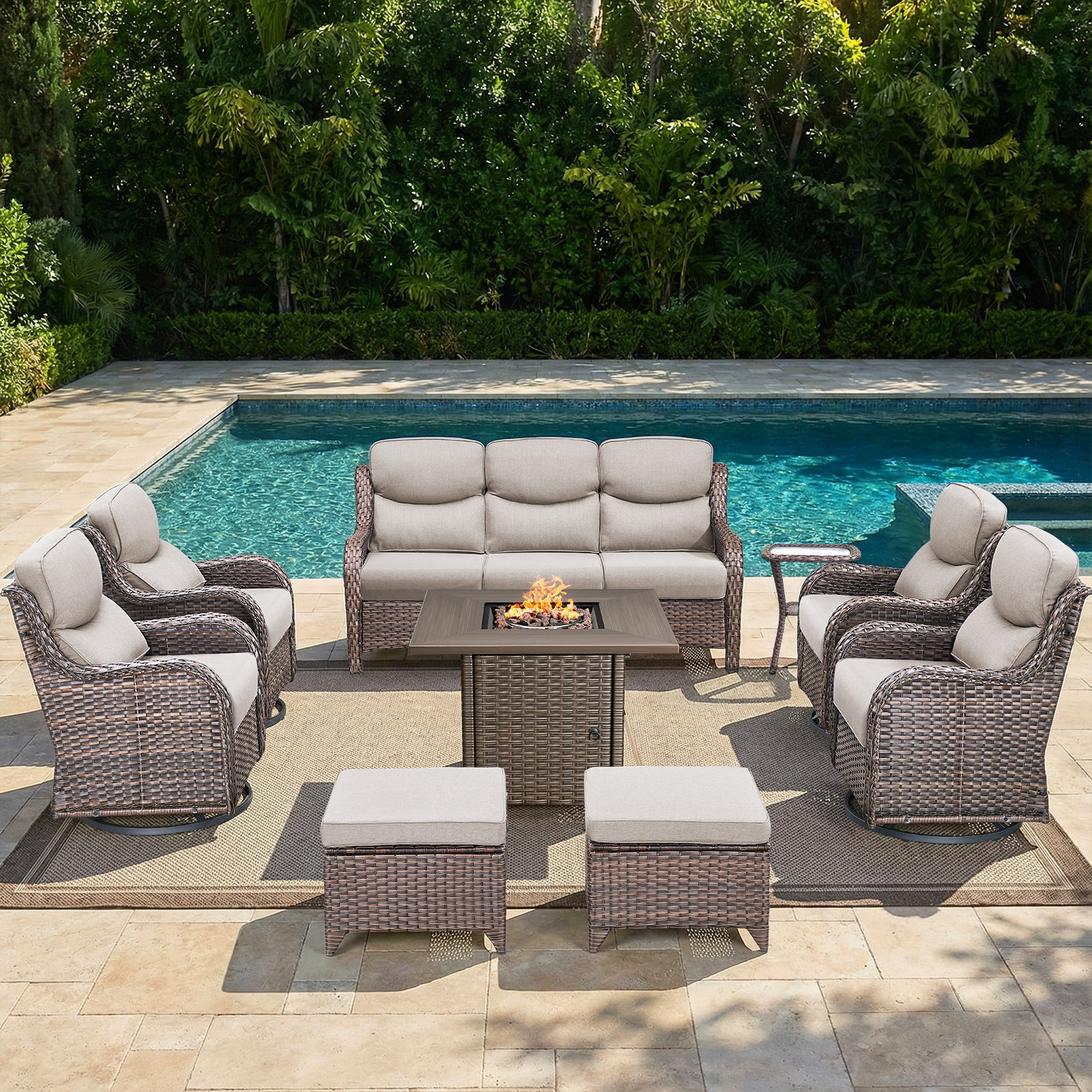 Winston Porter Beaulah 9-Piece All Weather Outdoor Patio Square Fire ...