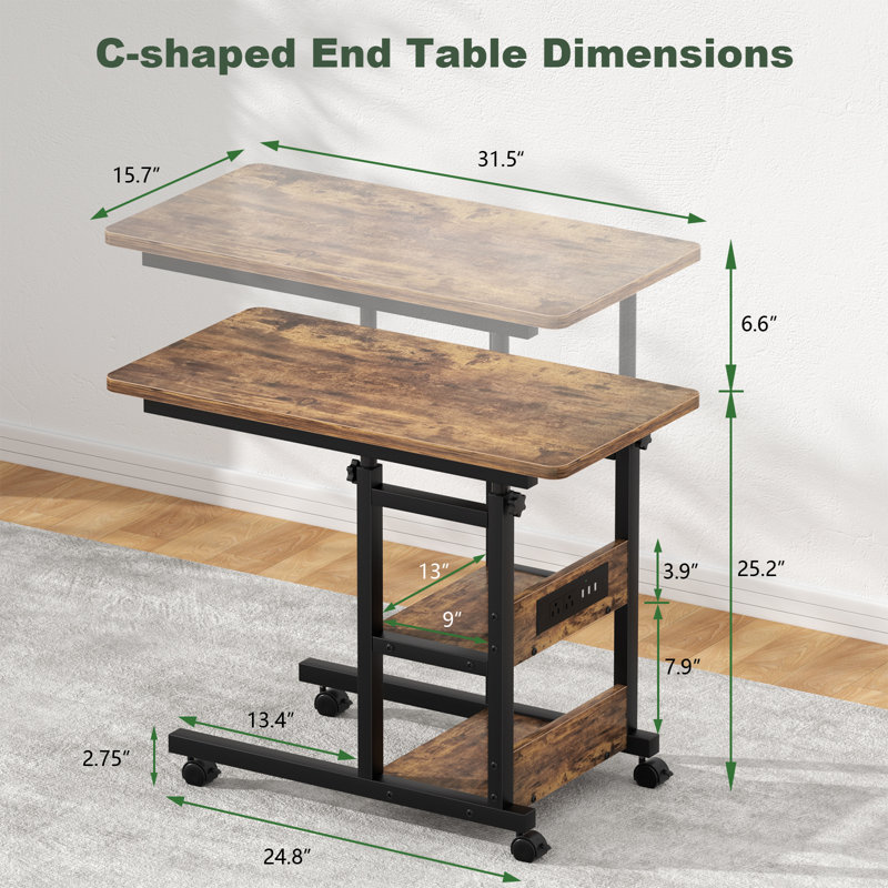 17 Stories Height Adjustable C Table with USB Port and Wheels & Reviews ...