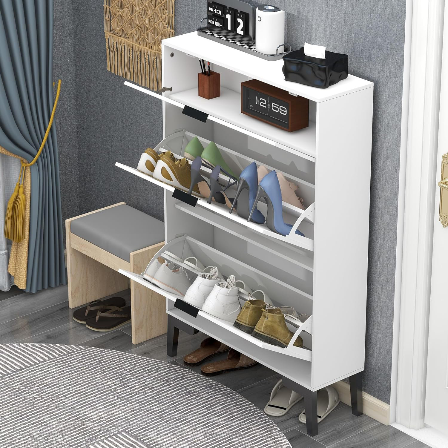 Co-t Modern Wooden Shoe Cabinet With Flip Drawers, Entryway Shoe ...