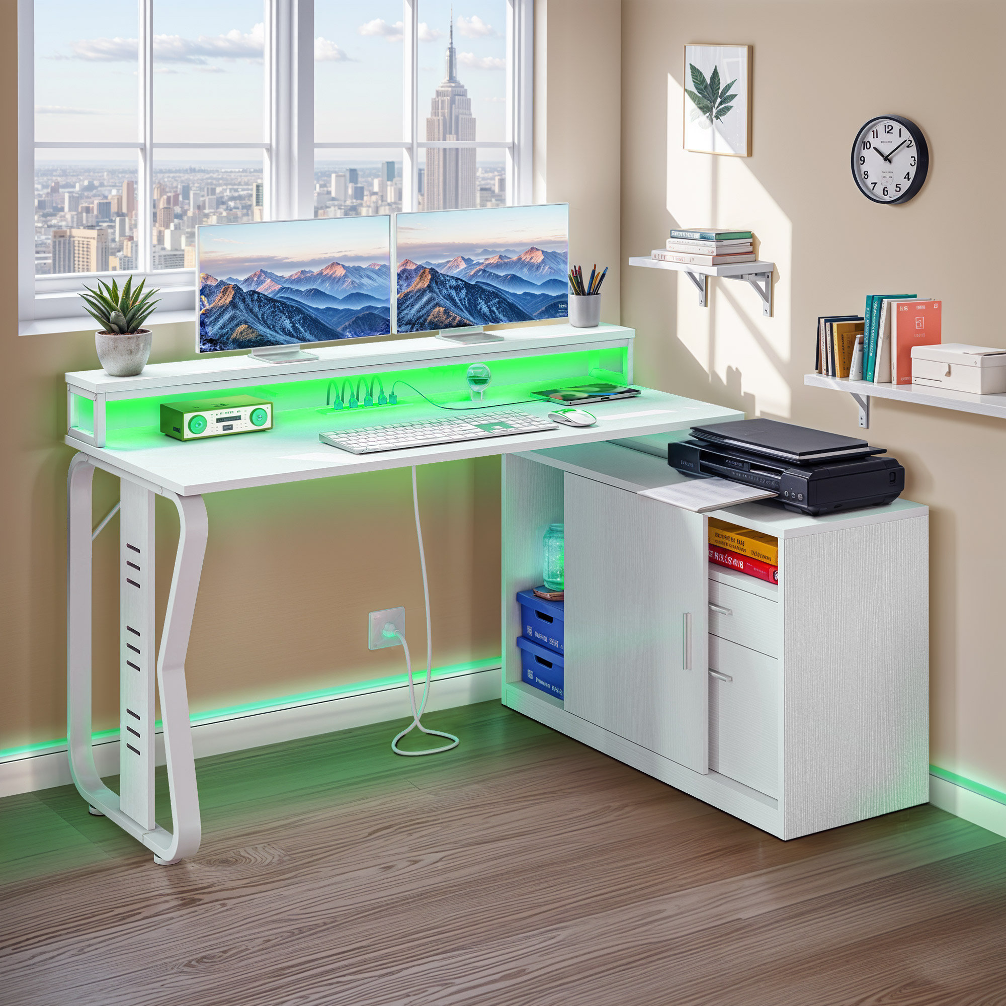 Wrought Studio Laryan 55'' W L-Shaped Computer Desk with Hutch and ...