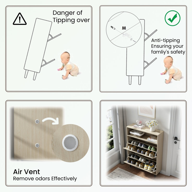 Gracie Oaks Shoe Storage Cabinet with 3 Large Fold-Out Drawers | Wayfair