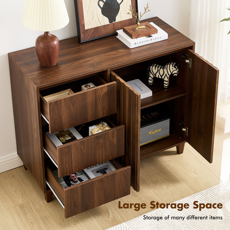 Winston Porter Sideboard with Adjustable Shelf & 3 Drawers, Modern ...