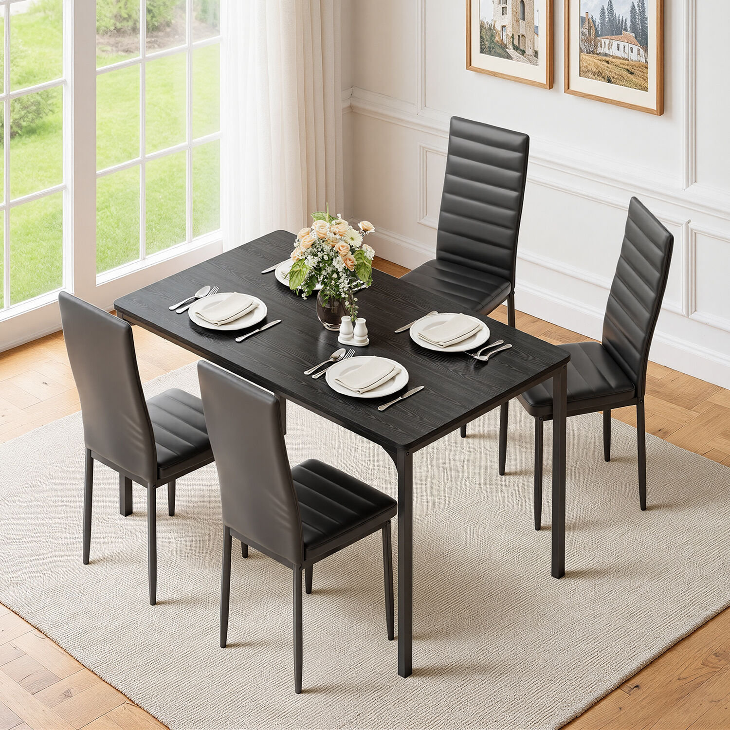 Ebern Designs 4-Person Dining Table Set with Solid Wood tabletop and ...
