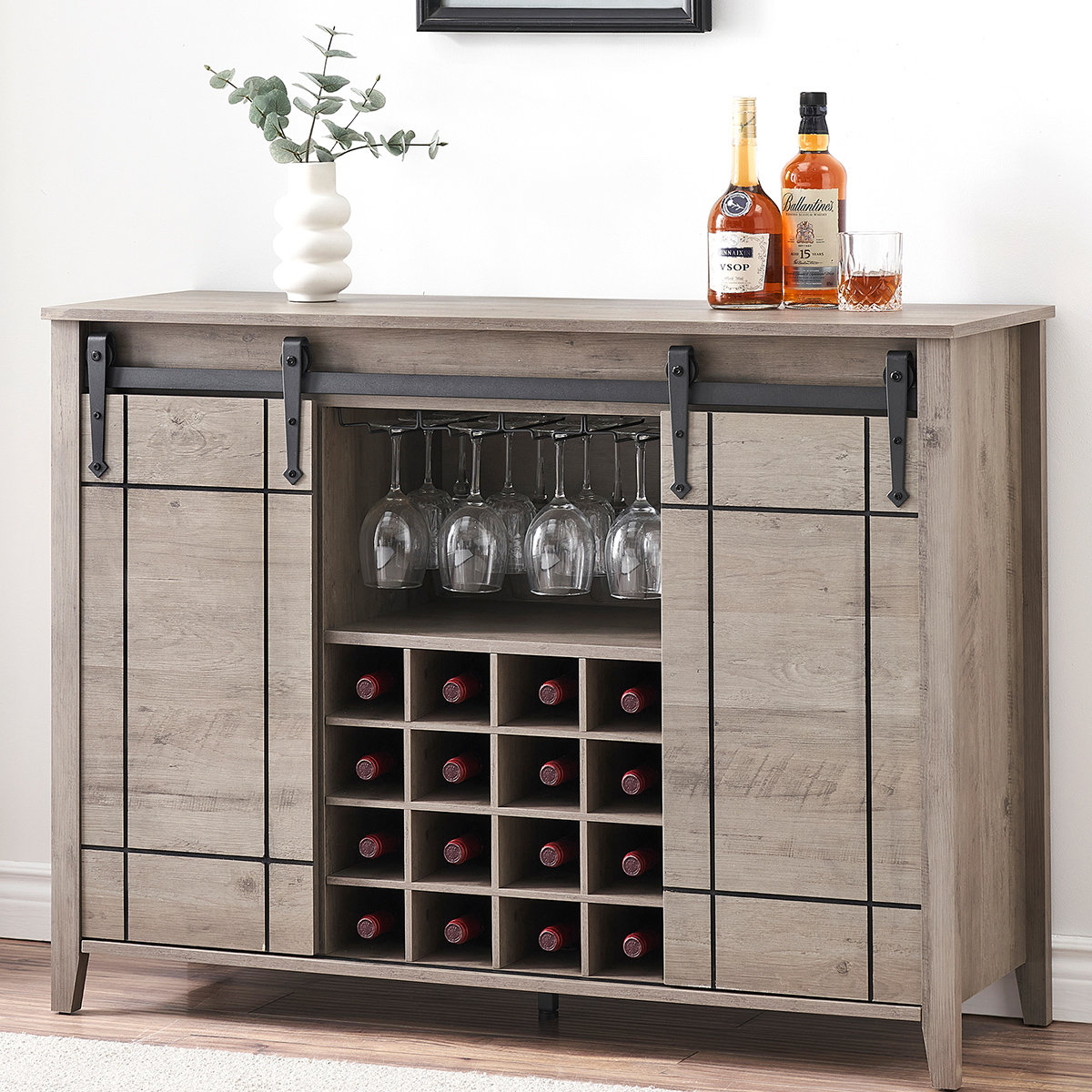 Gracie Oaks Polett 16 Bottle Cabinet/Enclosed Storage Wine Bottle ...