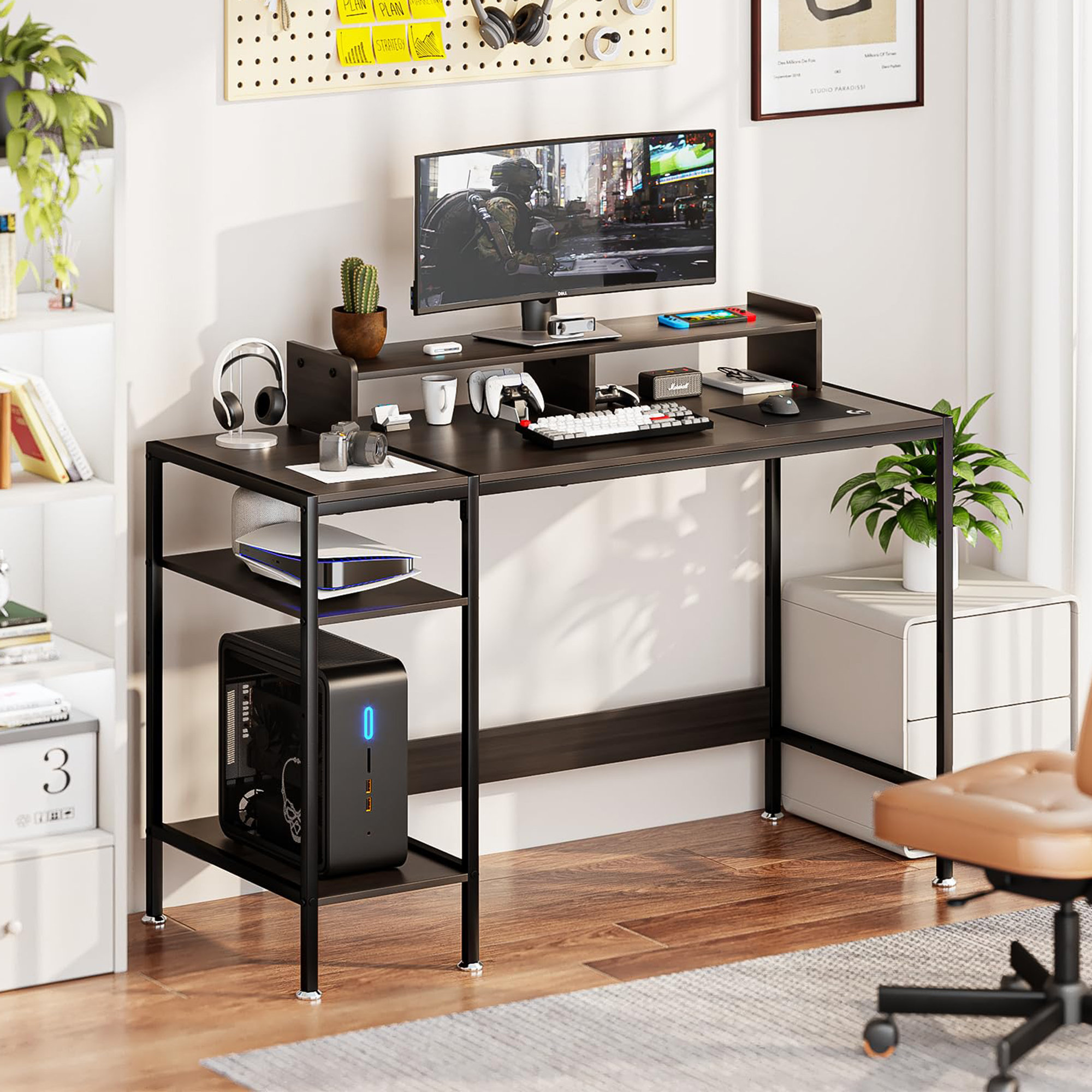 Latitude Run® 47" Home Office Computer Desk with Monitor Stand | Wayfair