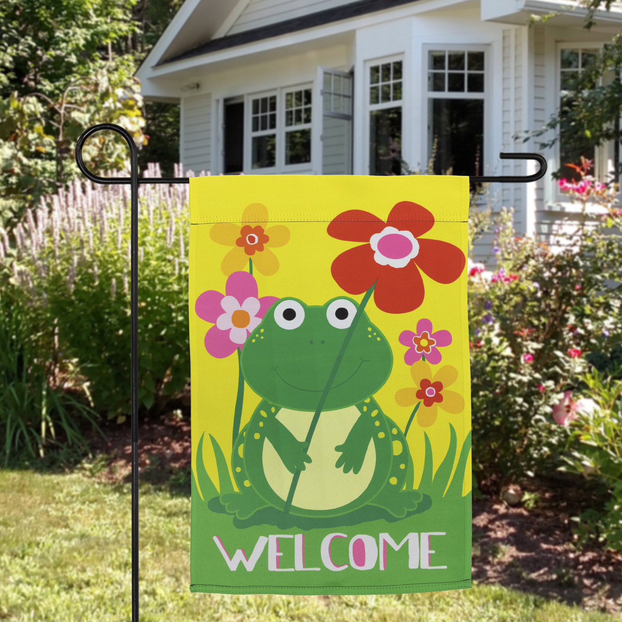 Northlight Seasonal Happy Frog "Welcome" Floral Outdoor Garden Flag 18 ...