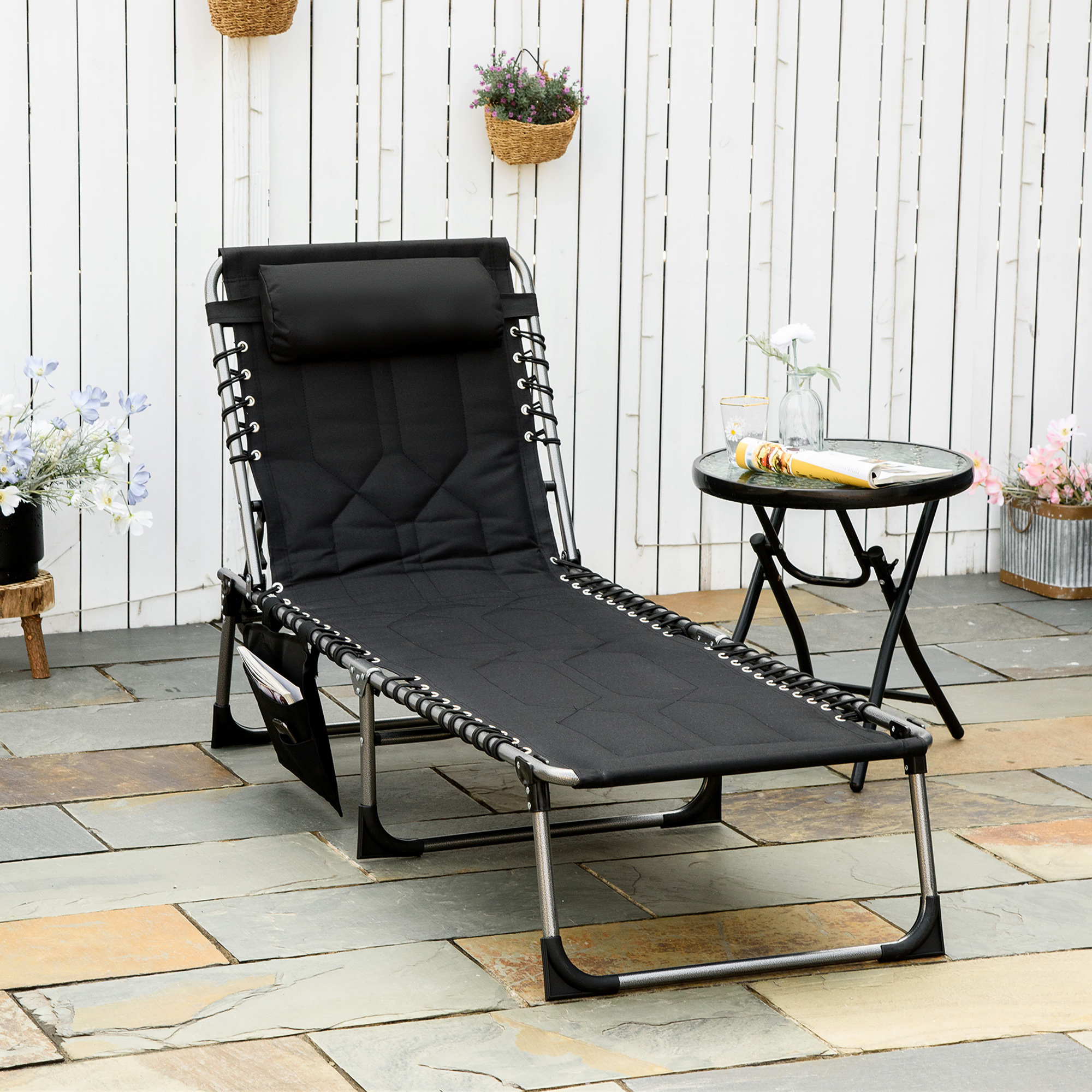 Arlmont & Co. Sunbed Upholstered Folding Recliner with Headrest and ...