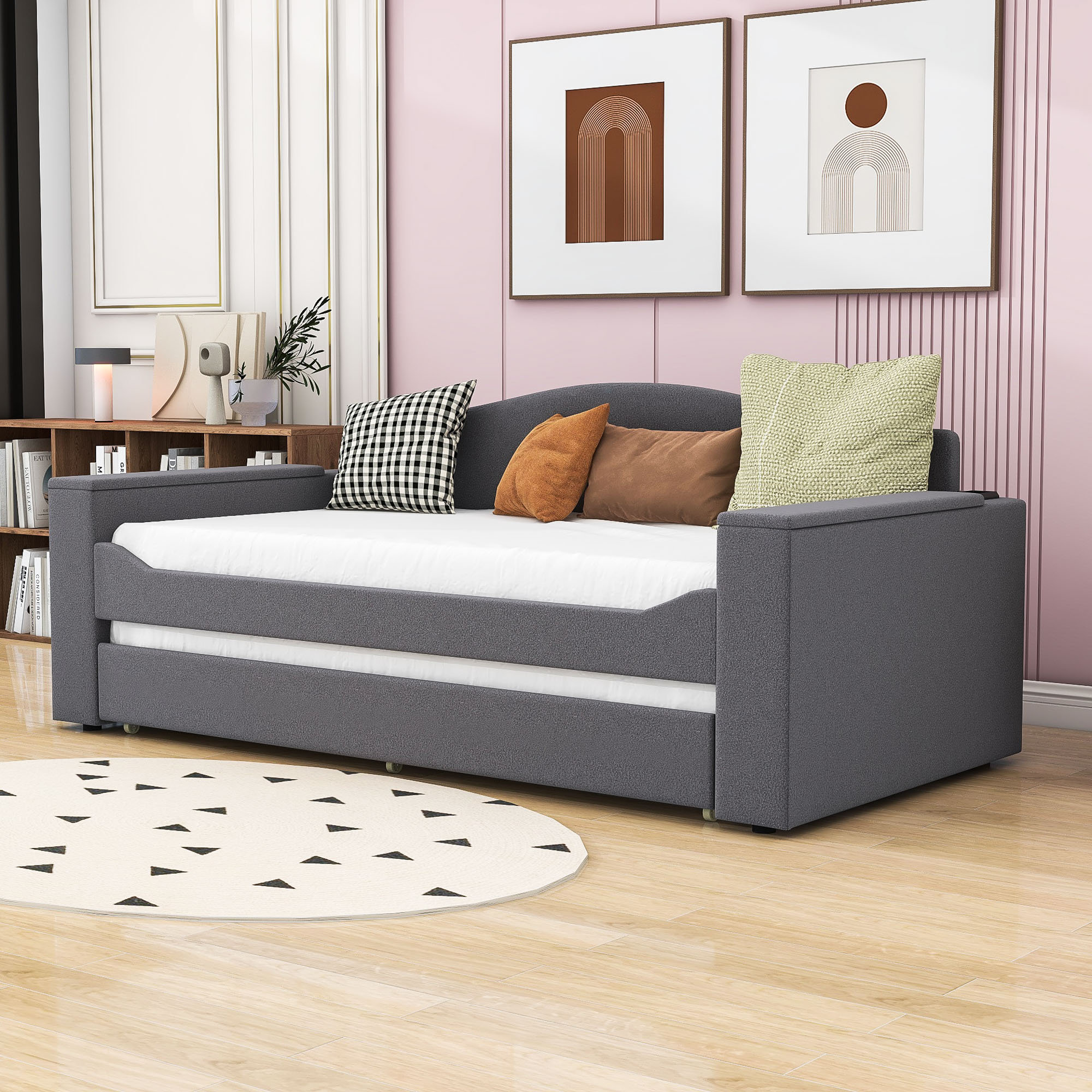 Latitude Run® Ornie Wood Upholstered Daybed with Storage Armrests ...