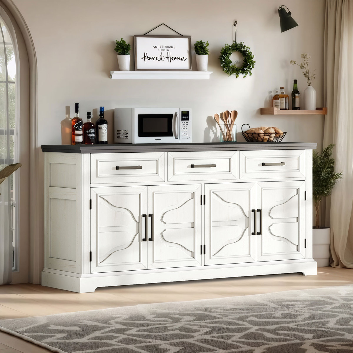 Alcott Hill® 63" Large Sideboard Buffet Cabinet with 3 Drawers with 4 ...