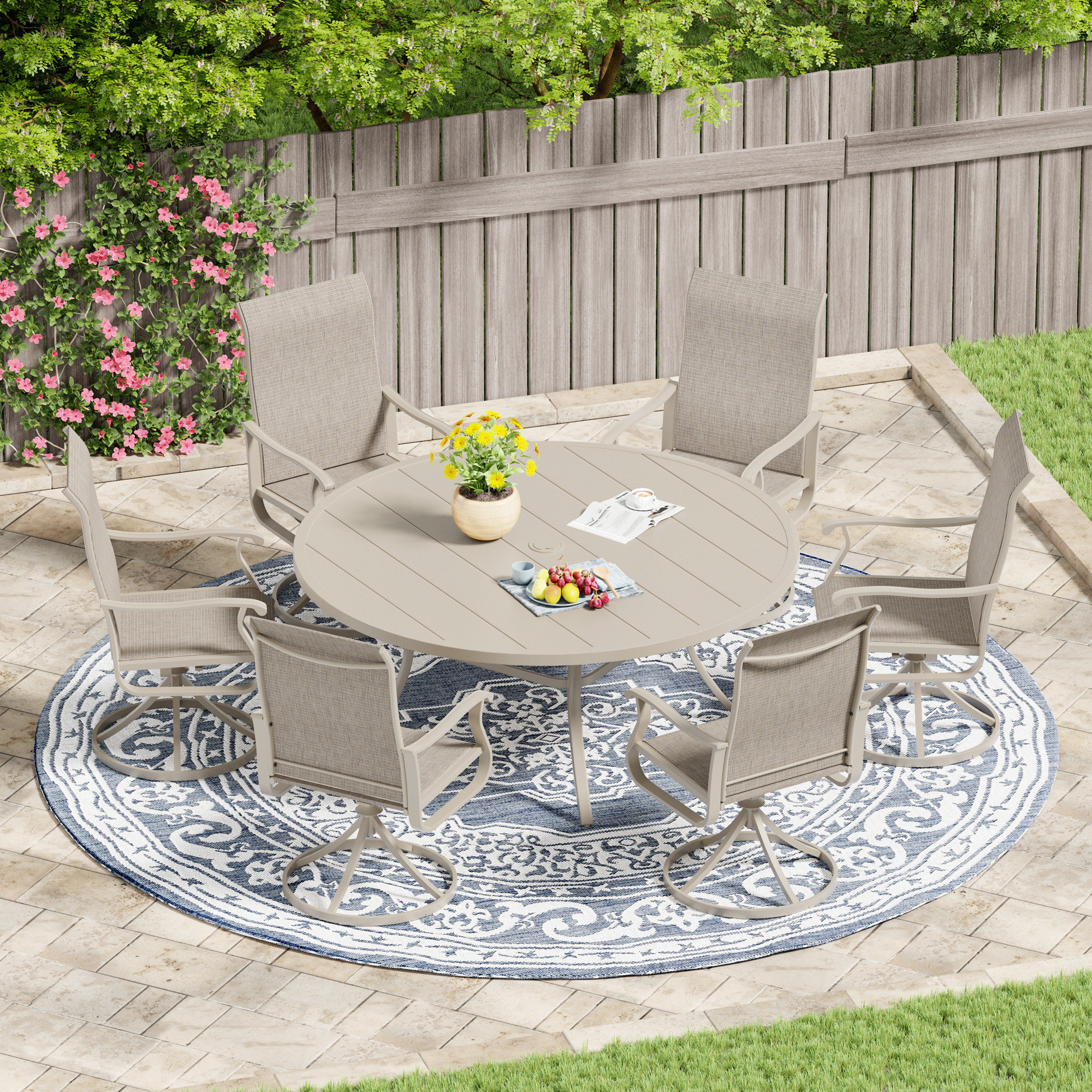Red Barrel Studio® Patio Dining Set with 53” Round Extra Wide Dining ...