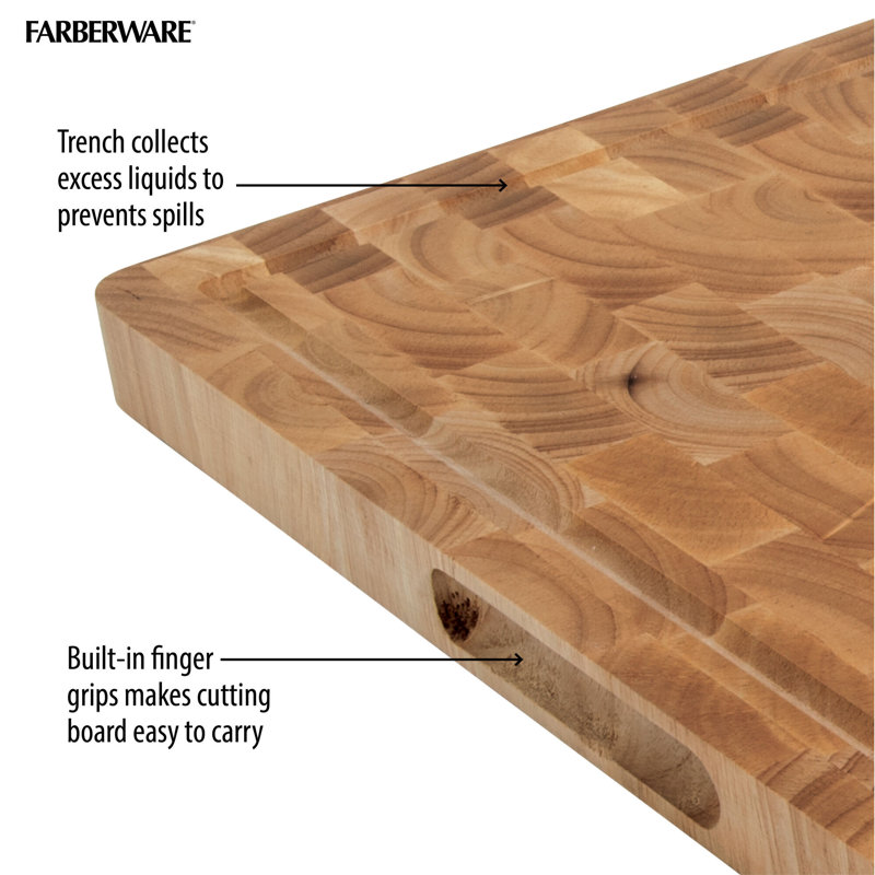 Farberware Thick End Grain Rubberwood Cutting Board, 16x16 Inch ...