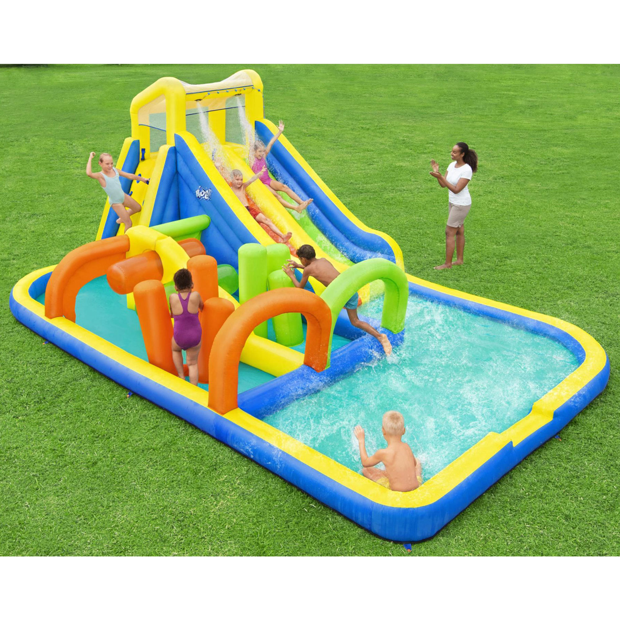 Bestway H2OGO AquaRace Inflatable Outdoor Water Slide Park with Air ...