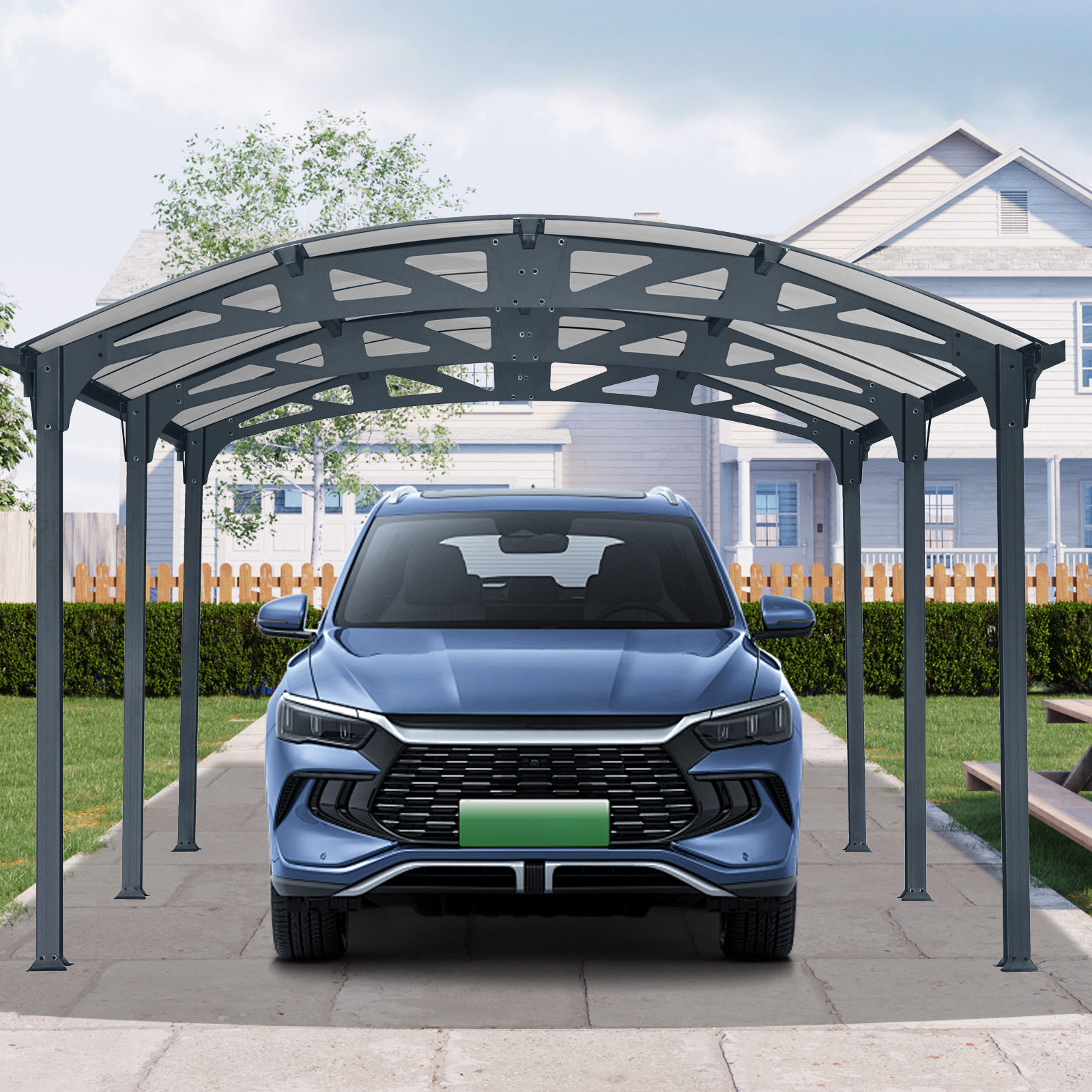 HOA.WWC 12x16x8 Metal Outdoor Arch Carport For Driveway Car, Truck ...