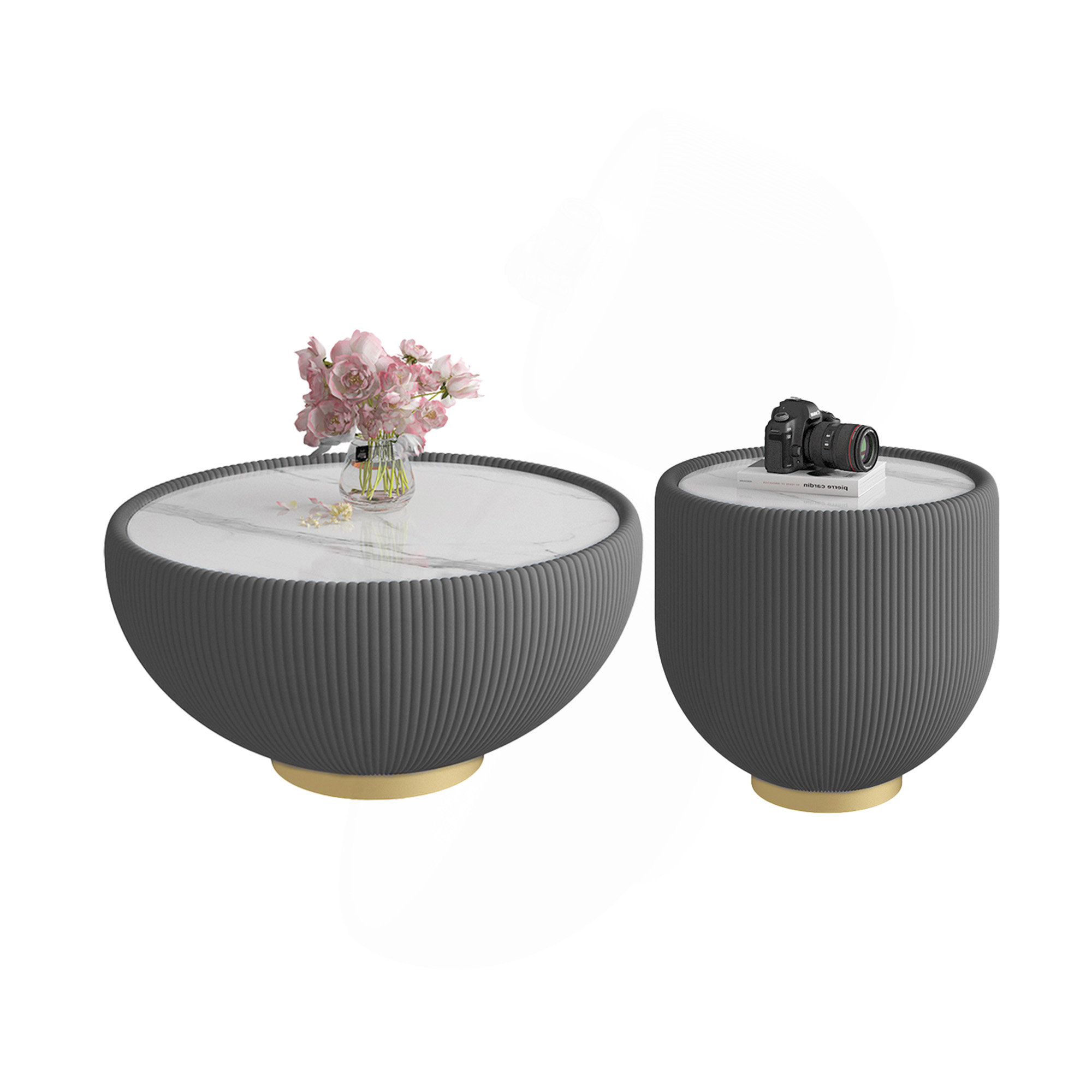 Ivy Bronx Modern Round Marble Pattern Tabletop Leather Edge Sofa End ...